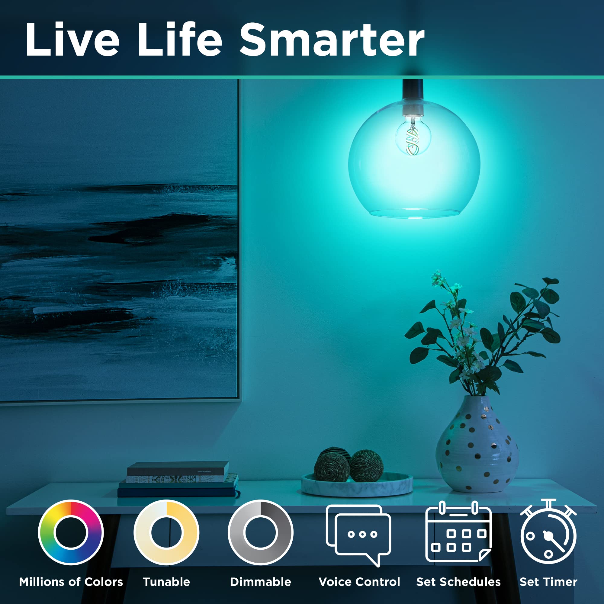 iHome Spectra Smart Spiral Edison RGBW Multicolor LED Light Bulb, G25/E26, 440 Lumens, 5.5W (40W Equivalent), Tunable and Dimmable Color Changing WiFi Smart Bulb, Works with Alexa and Google Home