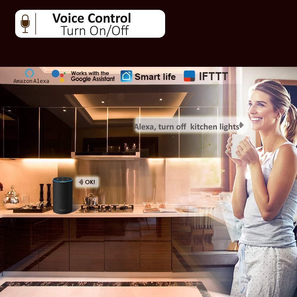 LED Smart Under Cabinet Lights Work with Alexa,Siri, Echo, Google Home (No Hub Required), 2700K to 6500K for Kitchen Under Counter, Bookcase or Display Cabinet(6 Lights Bar Kit)