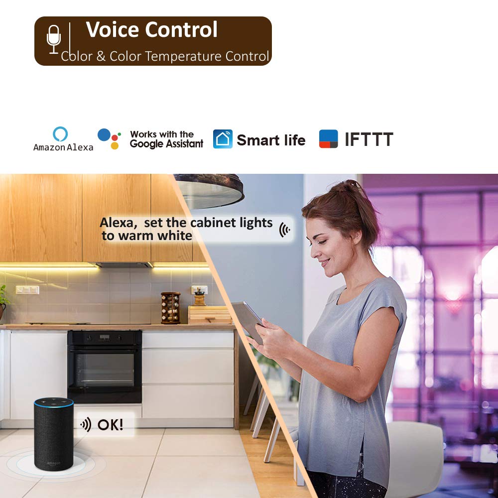 LED Smart Under Cabinet Lights Work with Alexa,Siri, Echo, Google Home (No Hub Required), 2700K to 6500K for Kitchen Under Counter, Bookcase or Display Cabinet(6 Lights Bar Kit)