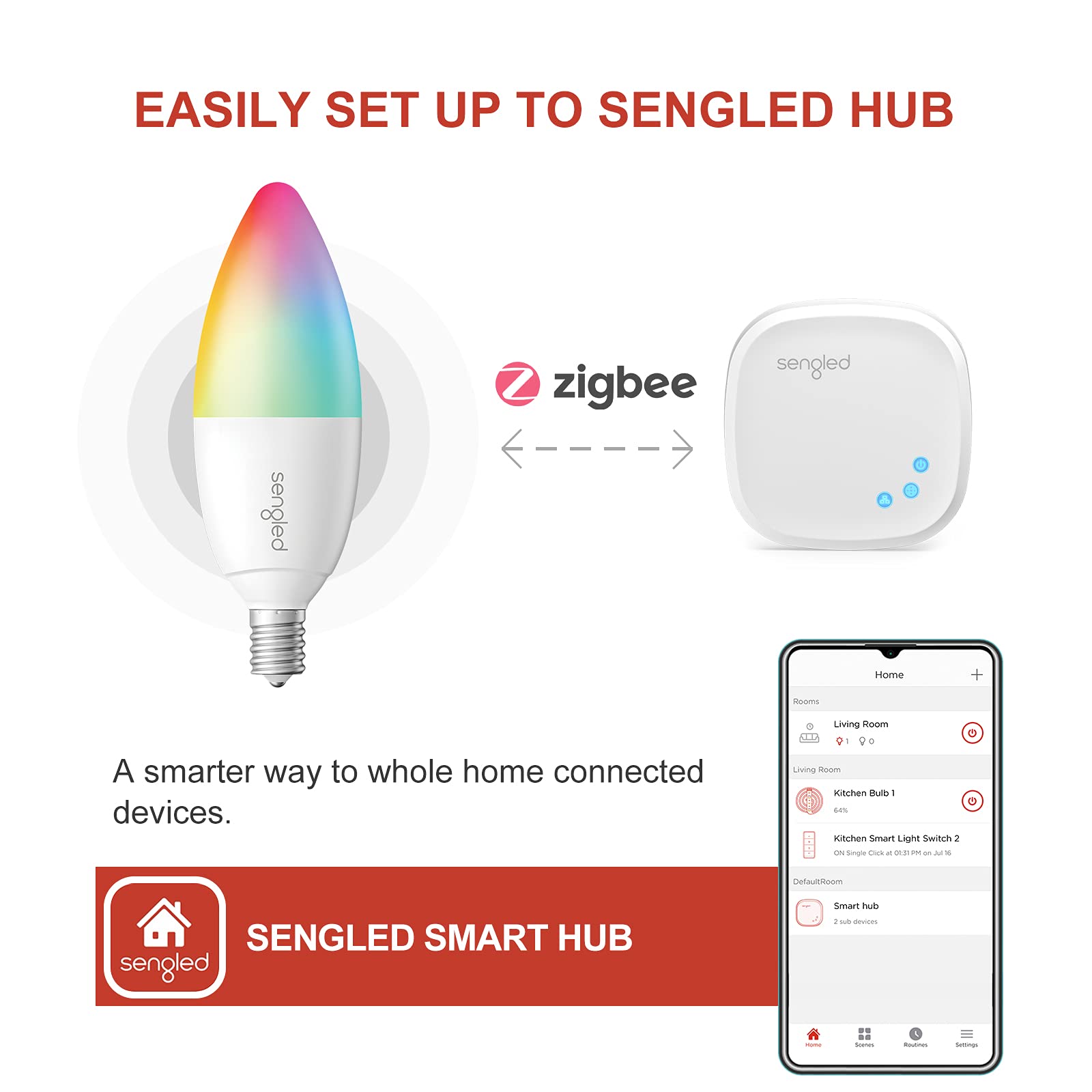 Sengled Zigbee Smart Candelabra Bulbs, Hub Required, Dimmable Multicolor E12 LED Candle Light Bulb Work with Alexa Echo(4th Gen), Echo Plus, Google/SmartThings, Voice/APP Control, 450 LM/40W Eqv. 4PK