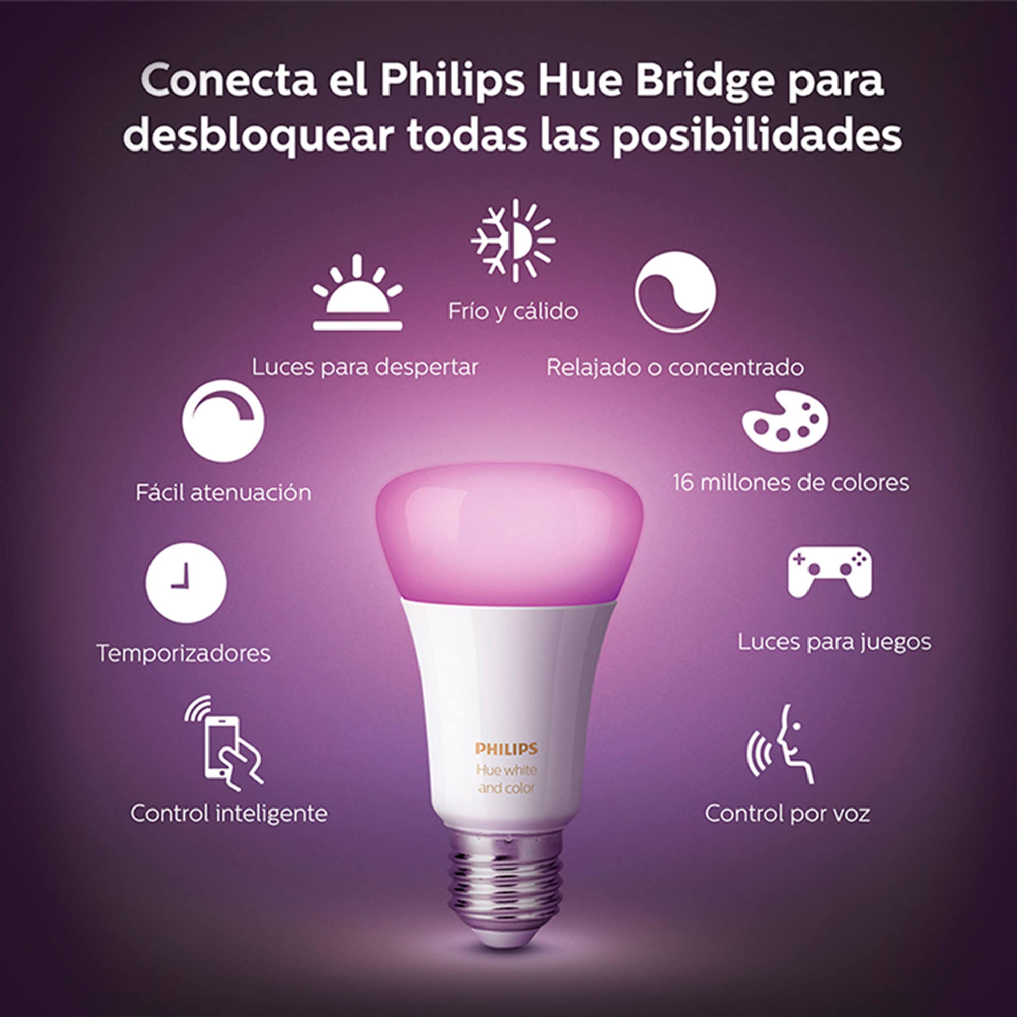 Philips Hue MAIN-54158 White & Color Ambiance LED Starter Kit-3 Multicolor A19 Bulbs, Bridge and Hue Dimmer Switch (Gen 3-Richer Colors), 1 Count (Pack of 1), Multi