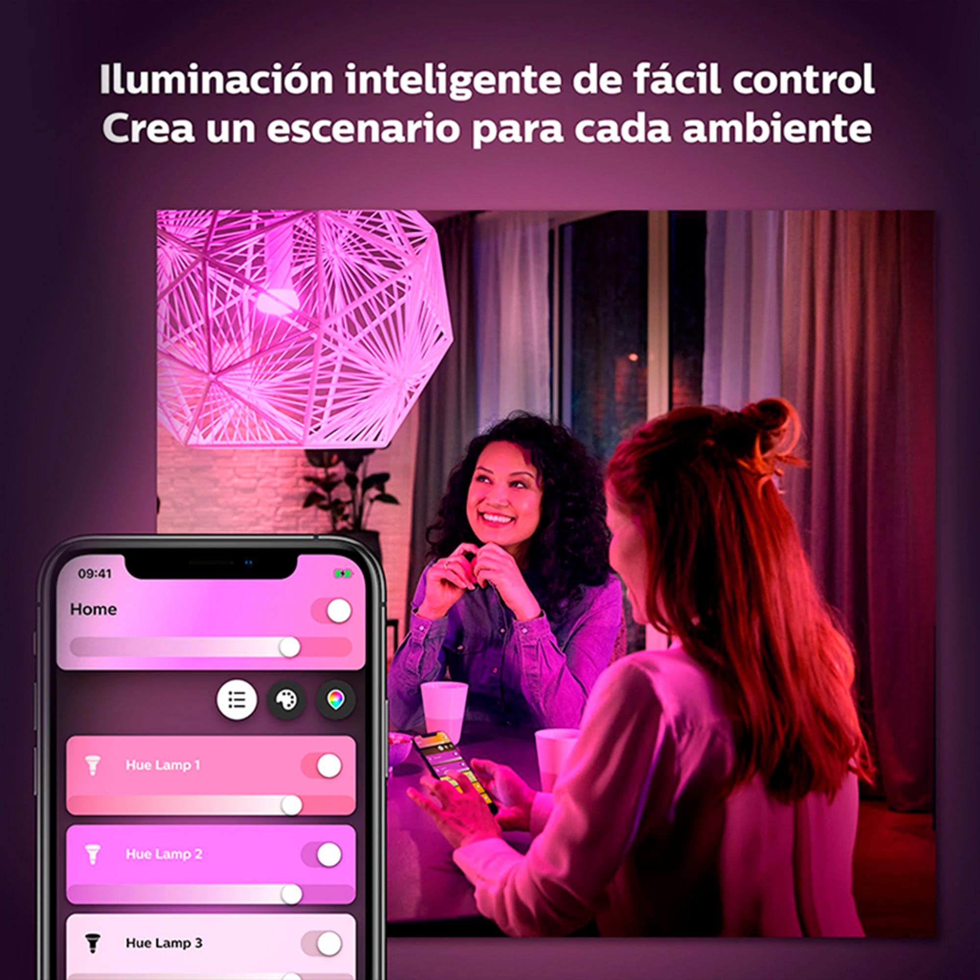 Philips Hue MAIN-54158 White & Color Ambiance LED Starter Kit-3 Multicolor A19 Bulbs, Bridge and Hue Dimmer Switch (Gen 3-Richer Colors), 1 Count (Pack of 1), Multi