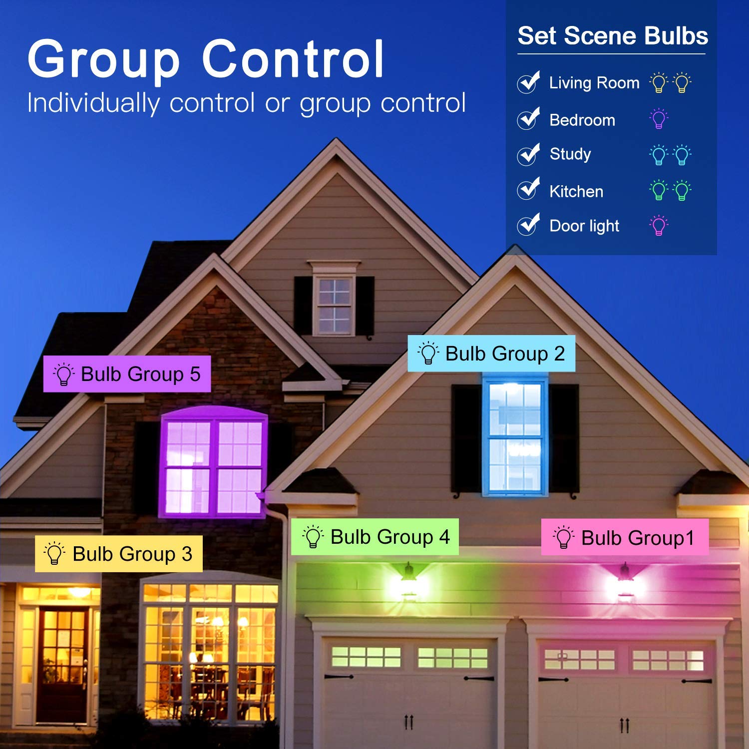 HaoDeng Smart Bulbs, Smart home lighting, WiFi Light Bulbs, Color Changing Light Bulb, Smart Light Bulb Works with Alexa, Google Home, A19 Alexa Light Bulb No Hub Required, 60W Equivalent 500LM, 3Pack