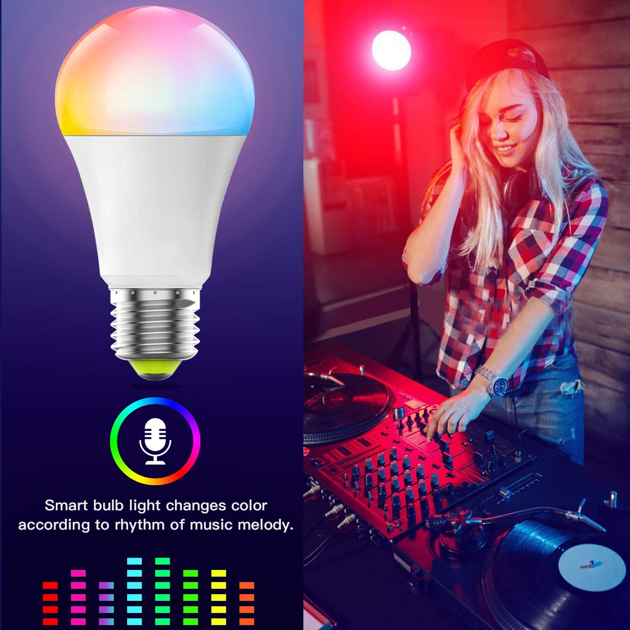 HaoDeng Smart Bulbs, Smart home lighting, WiFi Light Bulbs, Color Changing Light Bulb, Smart Light Bulb Works with Alexa, Google Home, A19 Alexa Light Bulb No Hub Required, 60W Equivalent 500LM, 3Pack