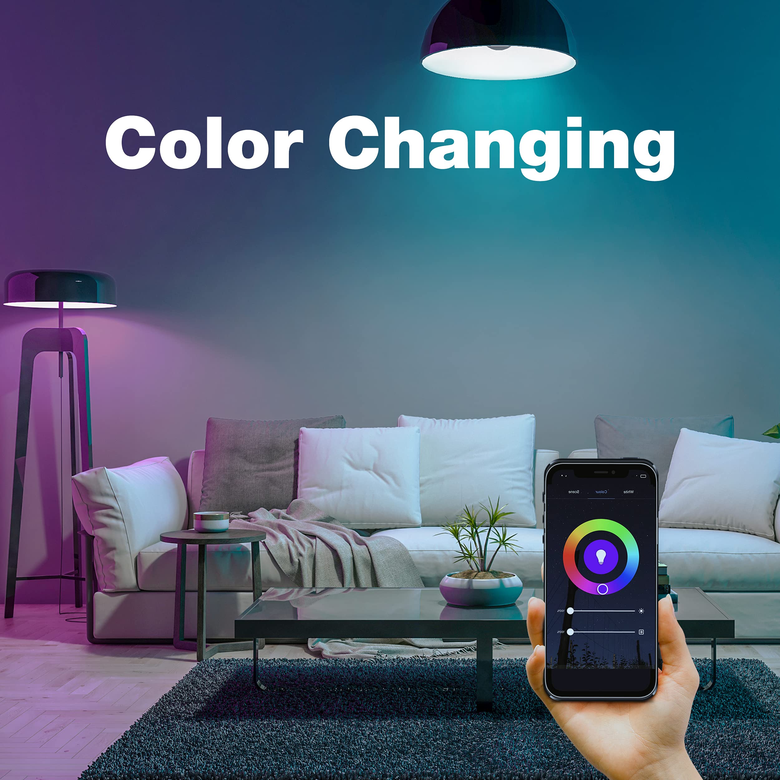 FLSNT LED Light Bulbs Color-Changing Smart Bulbs That Work with Alexa & Google Home by Smart Life APP, 9W, E26 Base, A19, 4 Pack