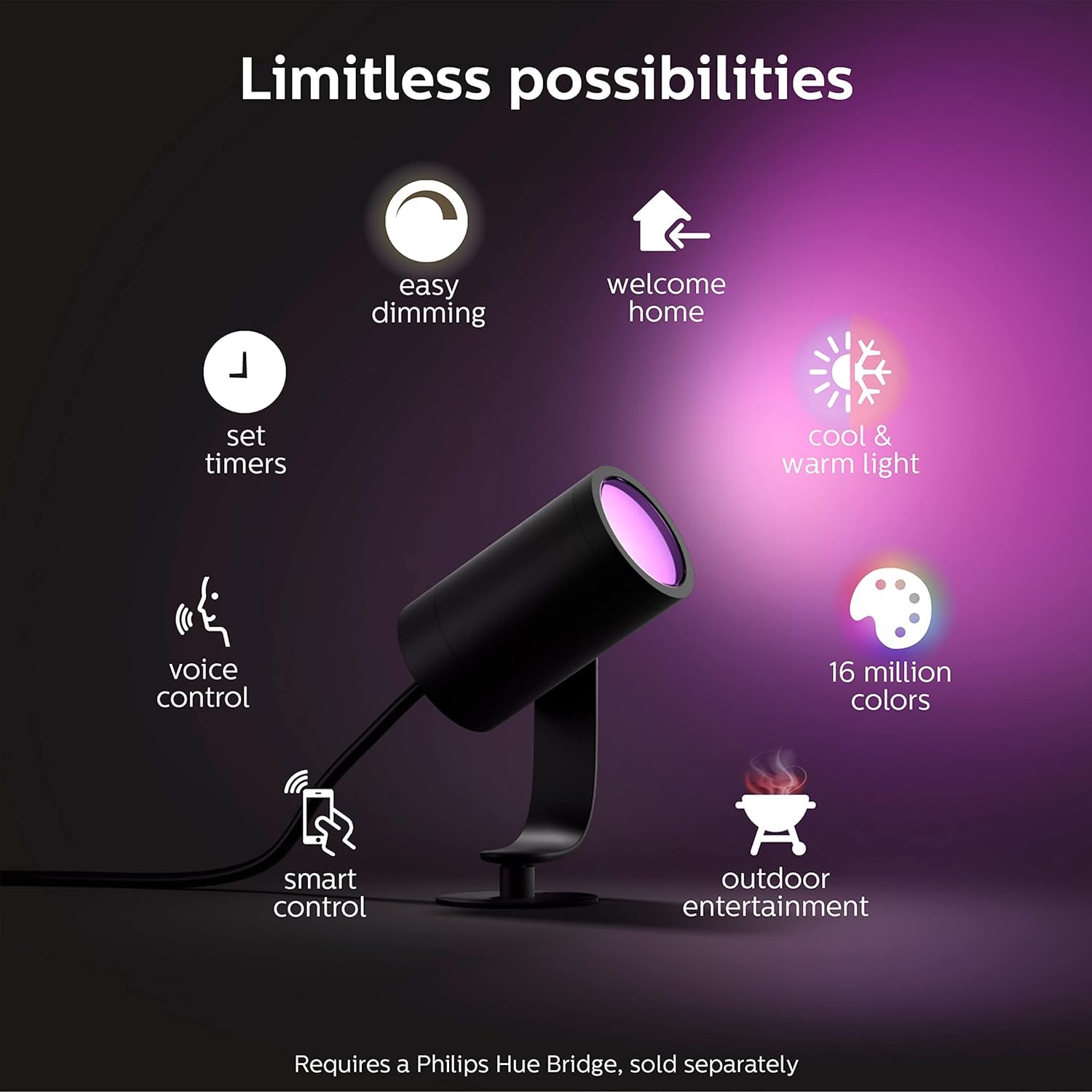 Philips Hue Lily White & Color Outdoor Smart Spot Light Extension (Hue Hub & Power Source Required), 1 Hue White & Color Smart Spot Light + Mount kit, Works with Alexa, HomeKit & Google Assistant