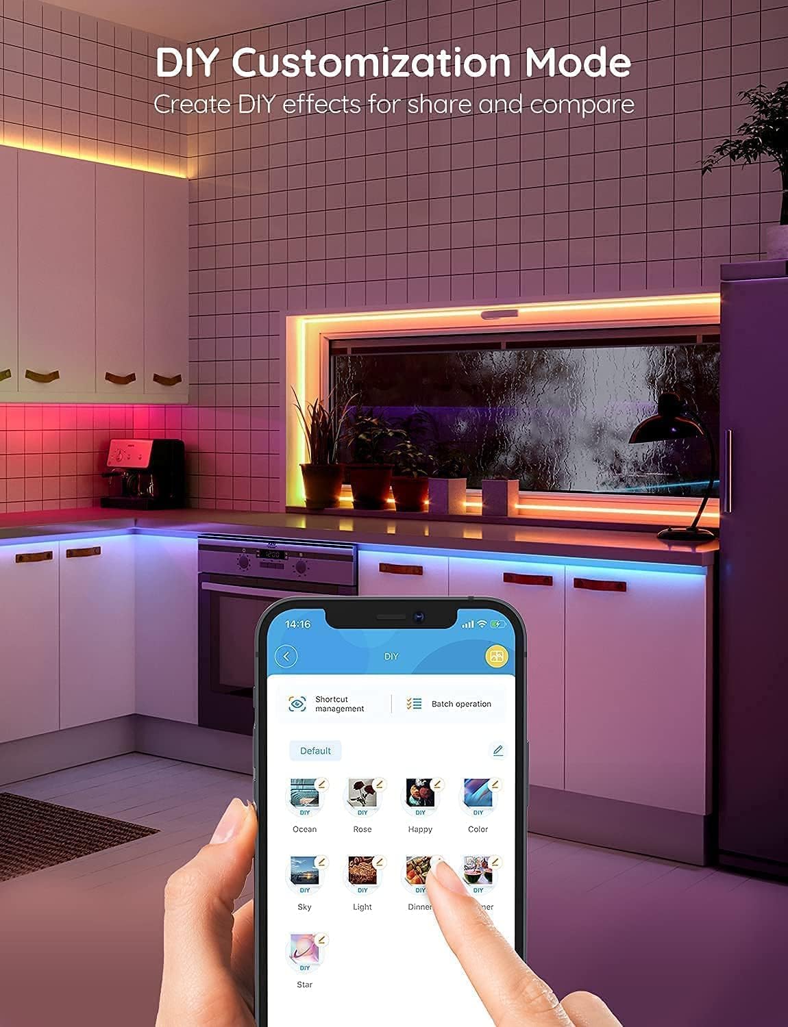 Govee Smart LED Strip Lights for Bedroom, 32.8ft WiFi LED Light Strip Work with Alexa Google Assistant, 16 Million Colors with App Control and Music Sync LED Lights for Party, 2 Rolls of 16.4ft