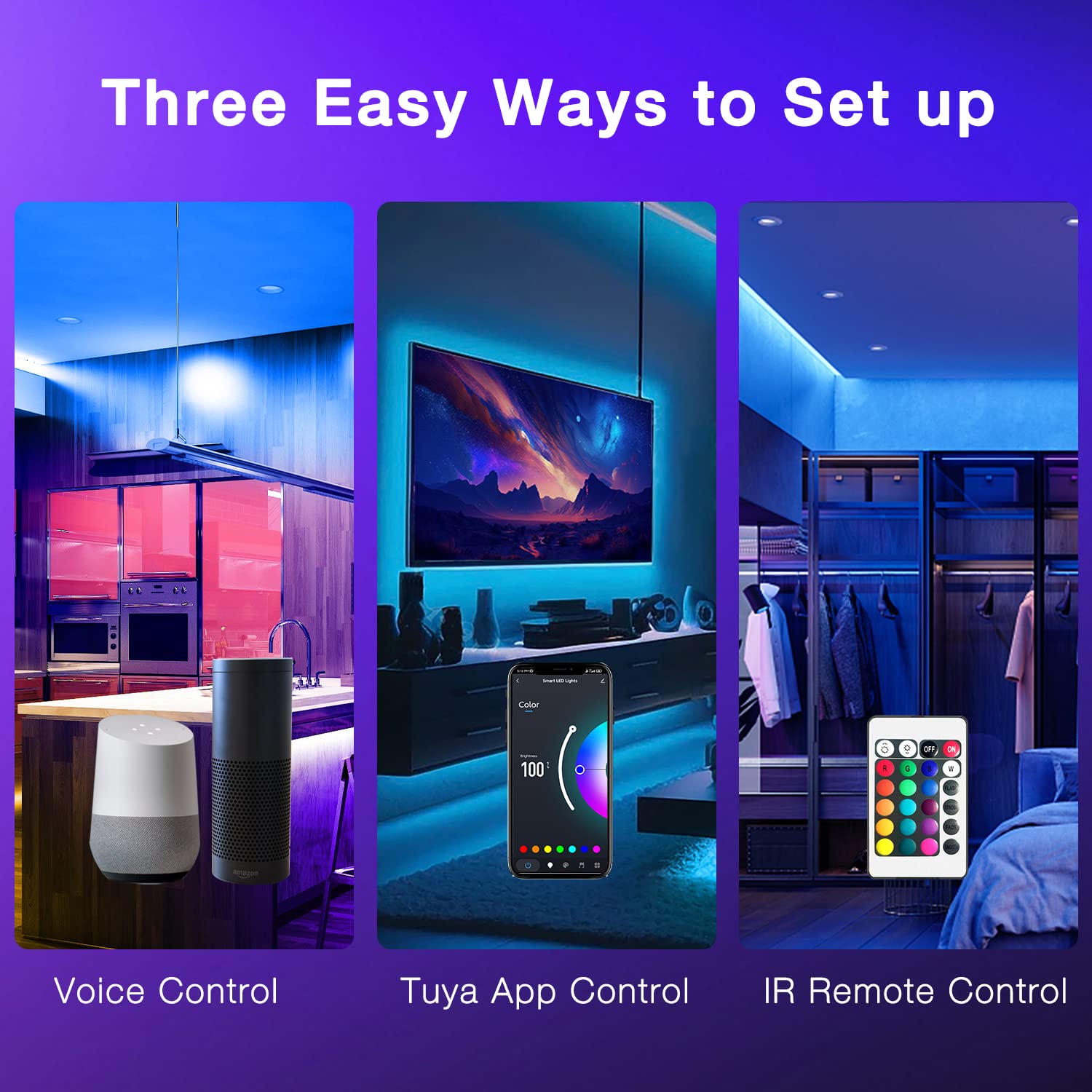 DAYBETTER Smart WiFi Led Lights 100ft, Tuya App Controlled Led Strip Lights, Work with Alexa and Google Assistant, Timer Schedule Led Lights Strip, Color Changing Led Lights for Bedroom Party Kitchen