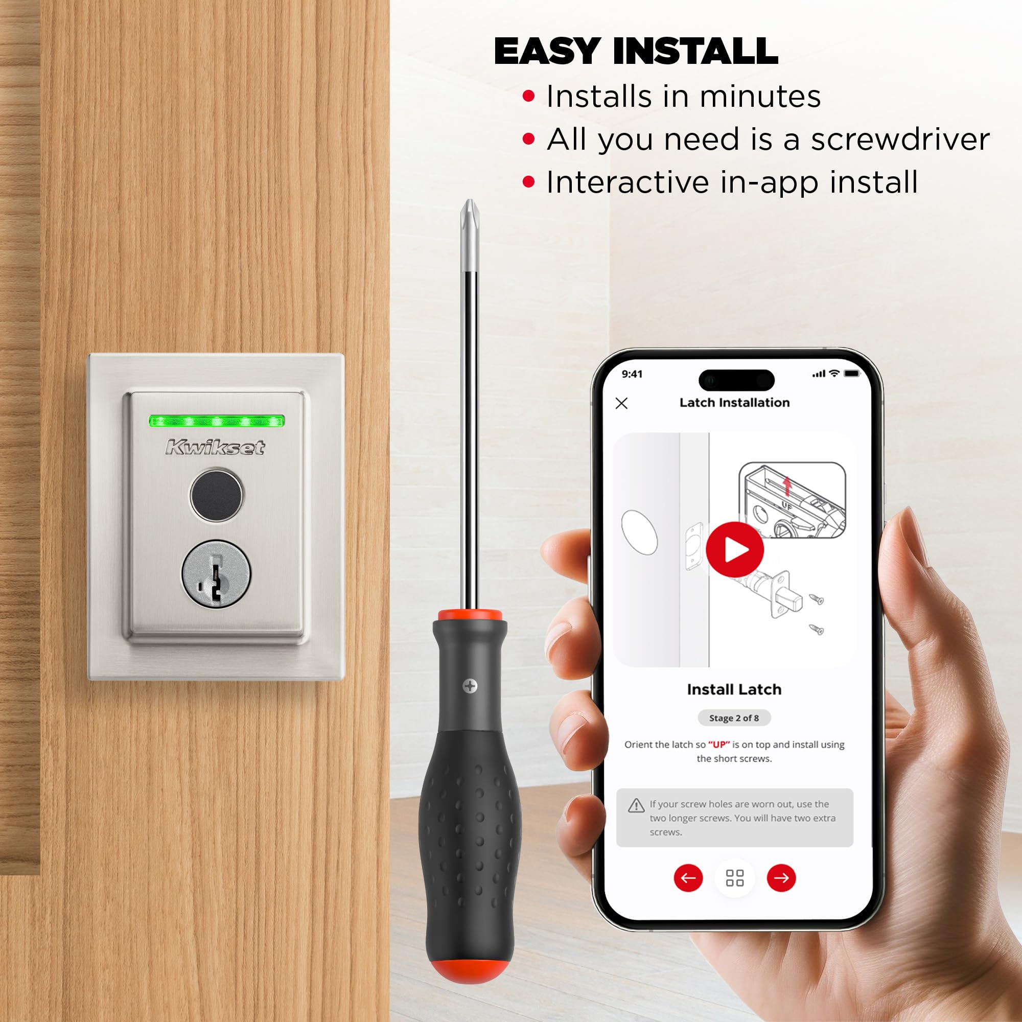 Kwikset Halo Touch Contemporary Square Wi-Fi Fingerprint Smart Lock No Hub Required featuring SmartKey Security in Satin Nickel (99590-003)