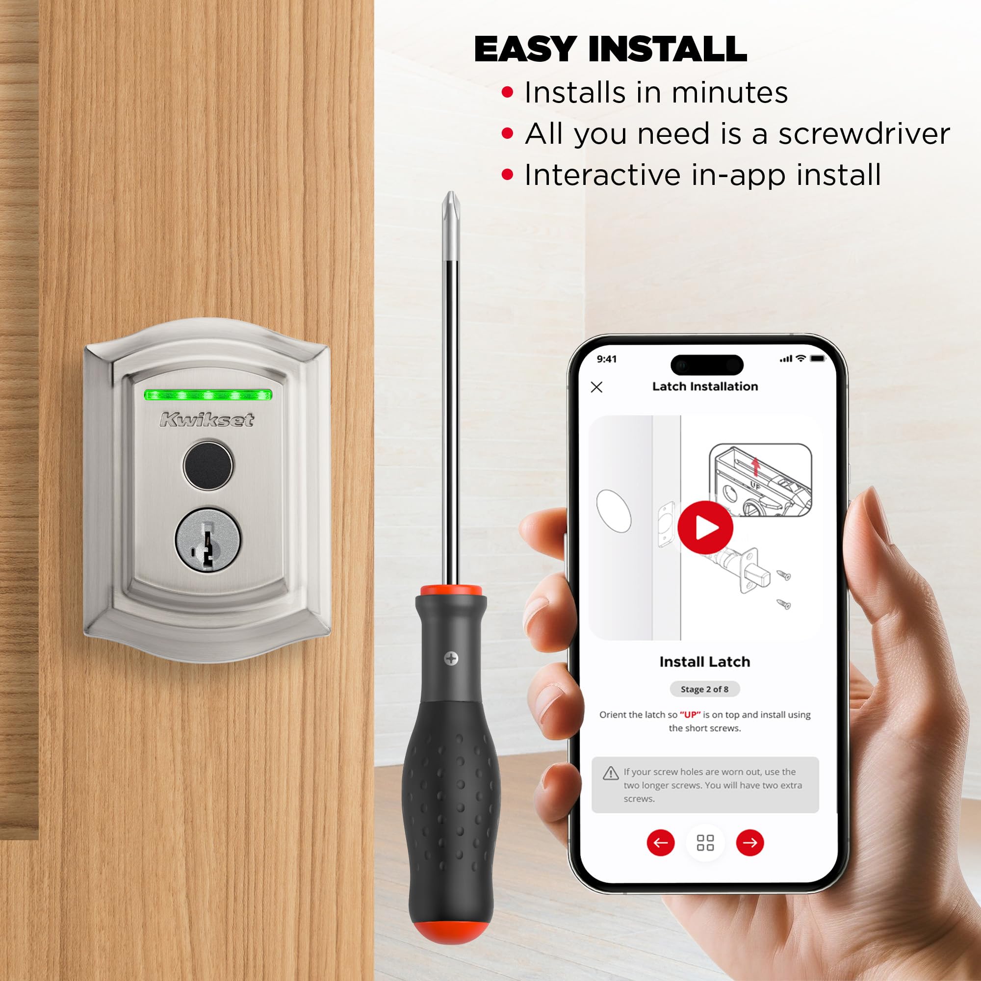 Kwikset Halo Touch Traditional Arched Wi-Fi Fingerprint Smart Lock No Hub Required featuring SmartKey Security in Satin Nickel (99590-001)
