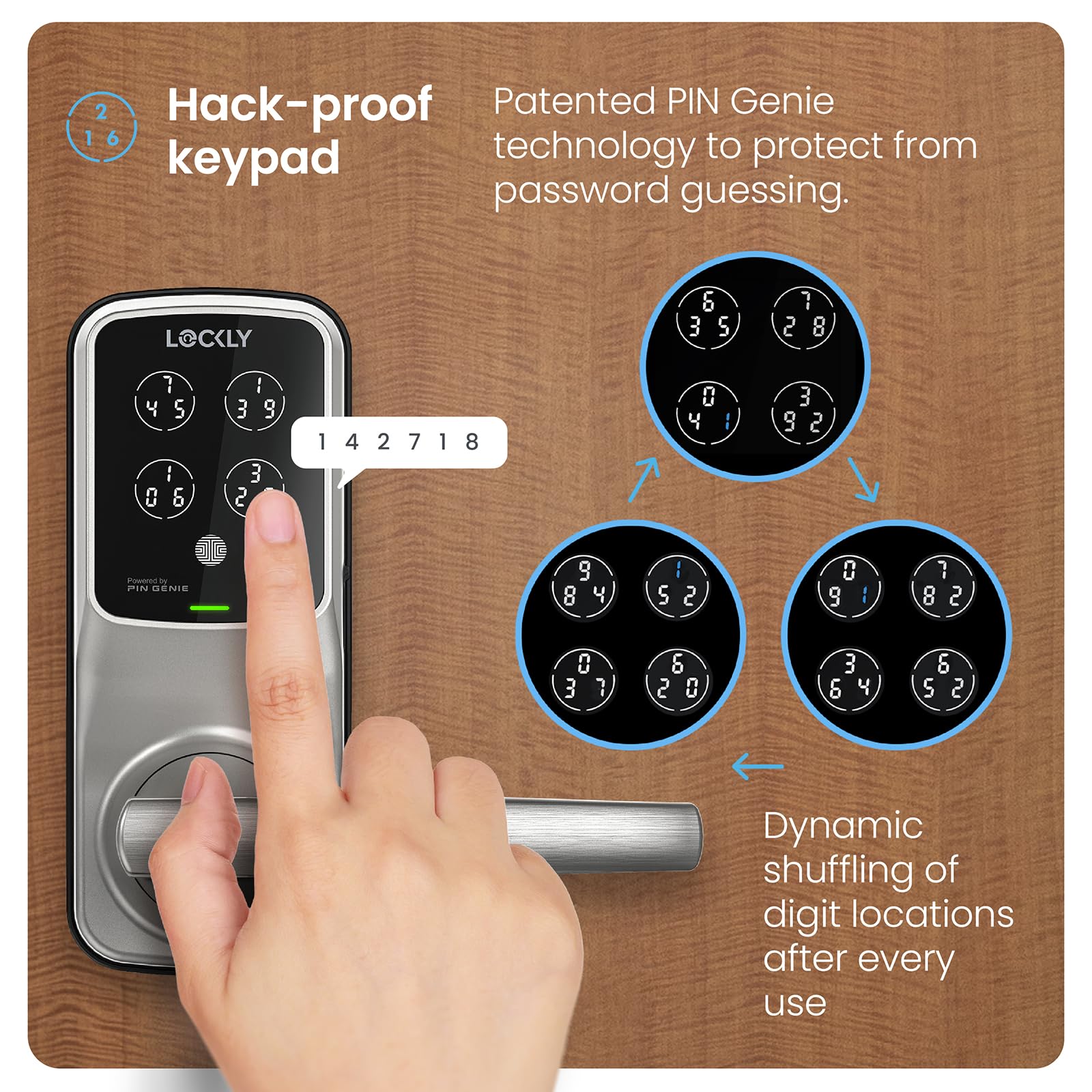 Lockly Secure Pro, Wi-Fi Smart Door Lock, Keyless Entry Door Lock, PIN Genie® Keypad, 3D Biometric Fingerprint Sensor, Voice Control, Auto Lock - Satin Nickel (PGD628WSN) - Latch Edition