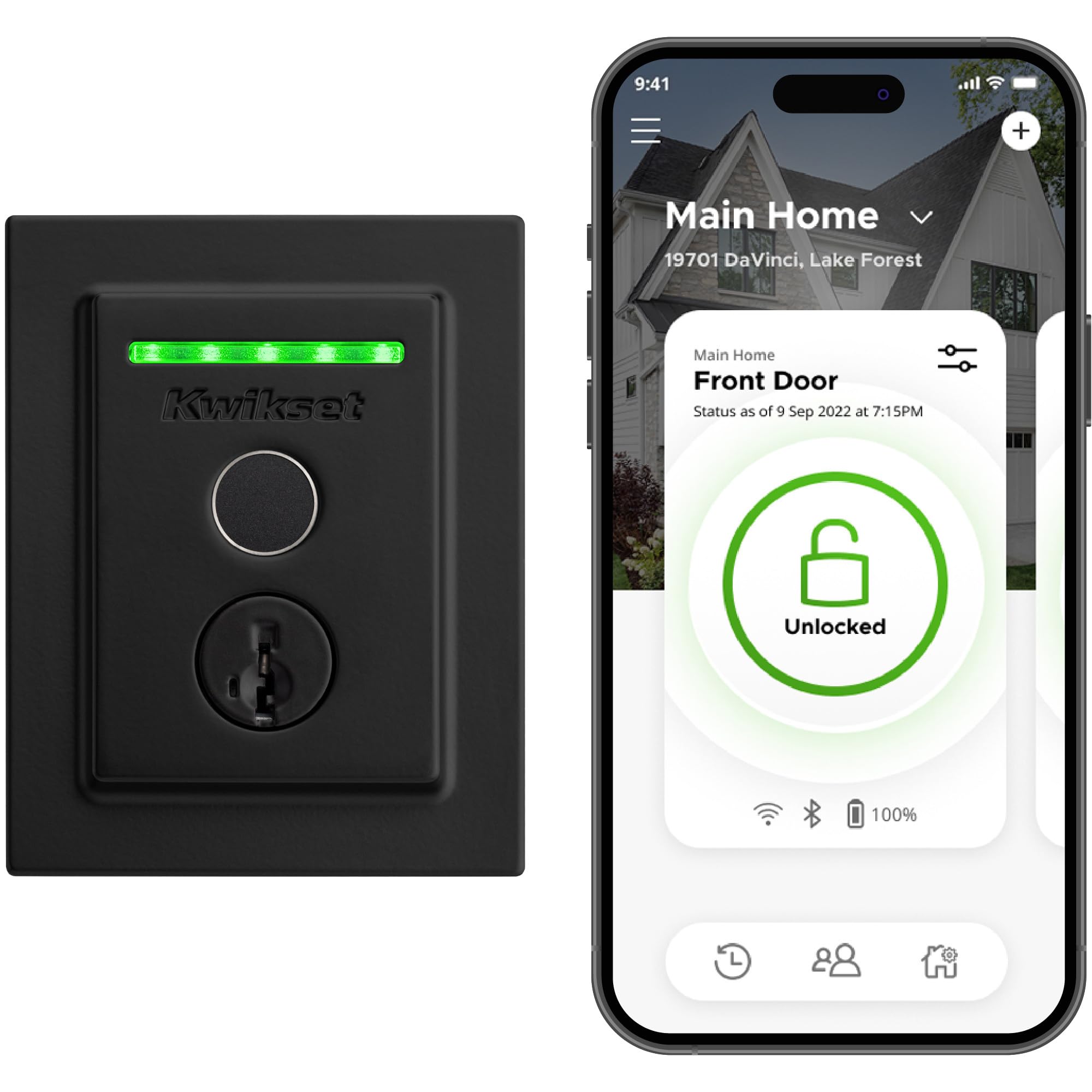 Kwikset Halo Touch Contemporary Square Wi-Fi Fingerprint Smart Lock No Hub Required featuring SmartKey Security in Matte Black (99590-004)