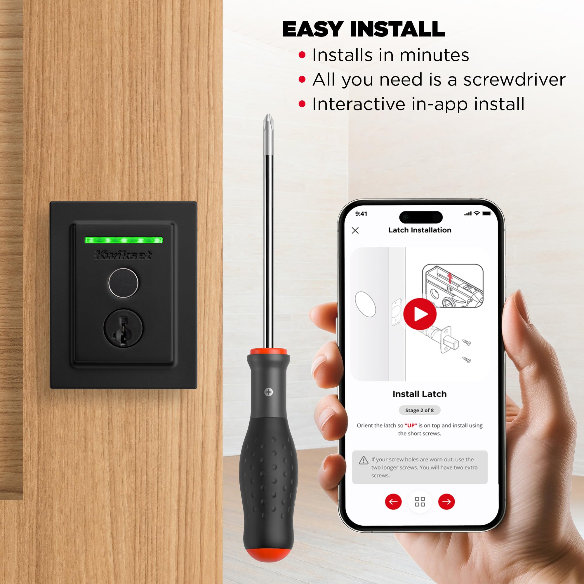 Kwikset Halo Touch Contemporary Square Wi-Fi Fingerprint Smart Lock No Hub Required featuring SmartKey Security in Matte Black (99590-004)