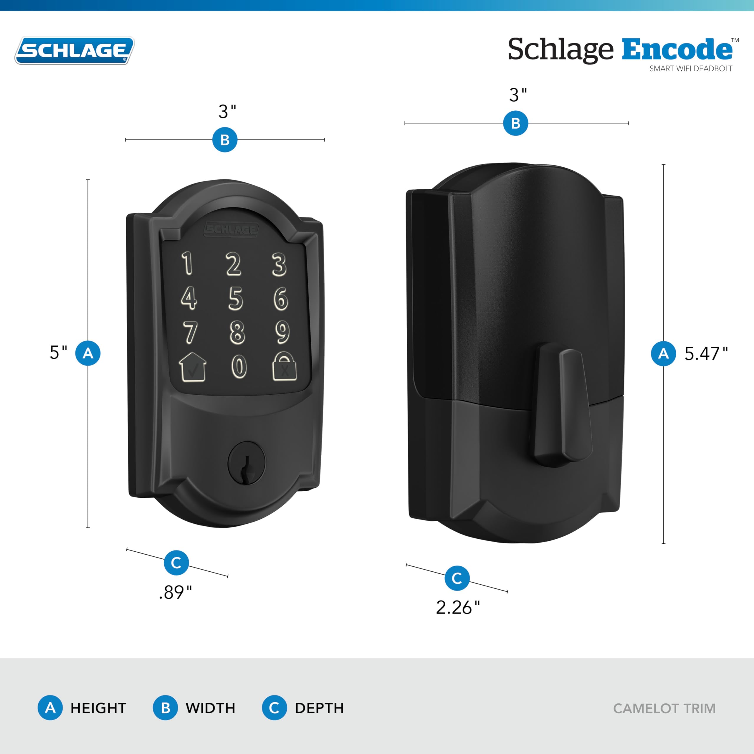 Schlage Encode Smart Wi-Fi Deadbolt with Camelot Trim in Matte Black