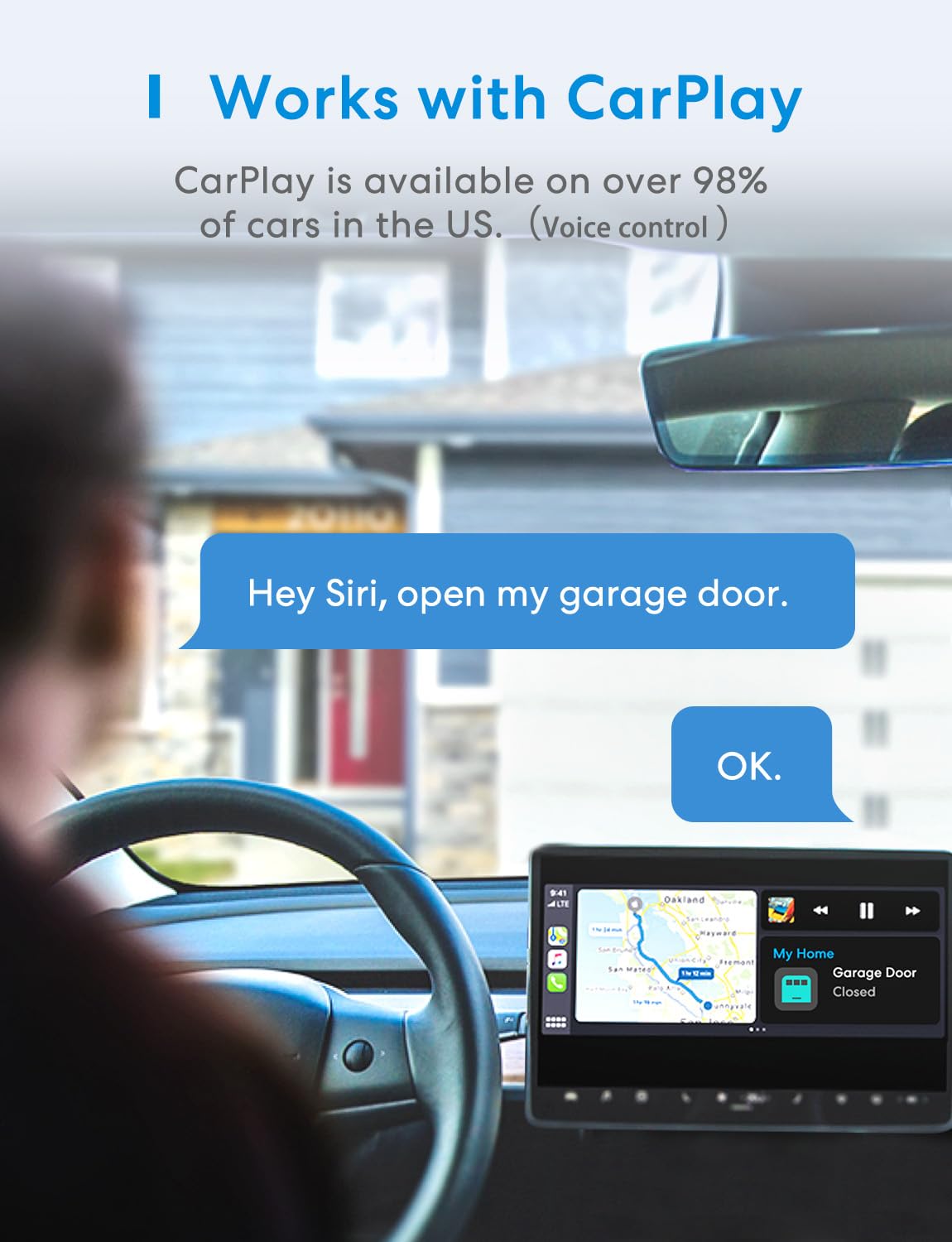 Smart Garage Door Opener Remote, Compatible with Apple HomeKit, Amazon Alexa, Google Assistant, SmartThings, Multiple Notification Modes, No Hub Needed