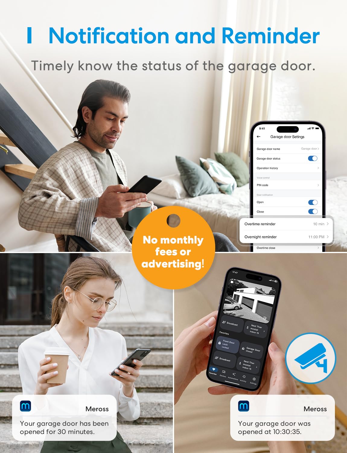 Smart Garage Door Opener Remote, Compatible with Apple HomeKit, Amazon Alexa, Google Assistant, SmartThings, Multiple Notification Modes, No Hub Needed