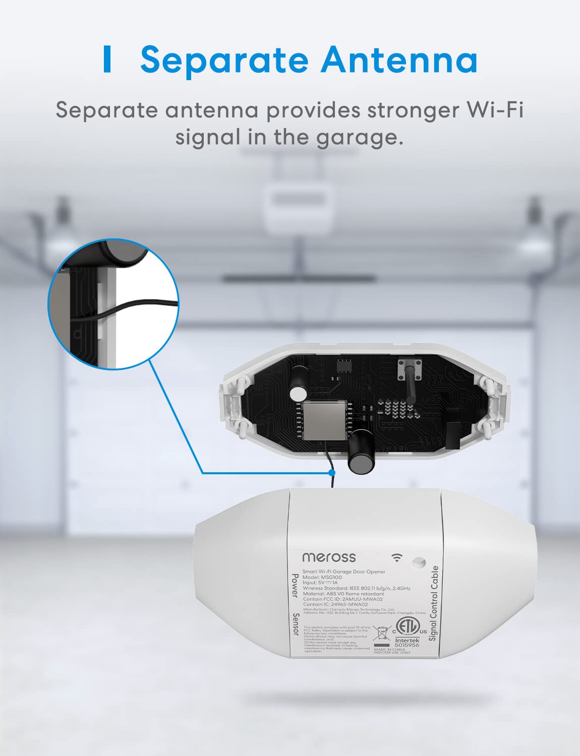 Smart Garage Door Opener Remote, Compatible with Apple HomeKit, Amazon Alexa, Google Assistant, SmartThings, Multiple Notification Modes, No Hub Needed