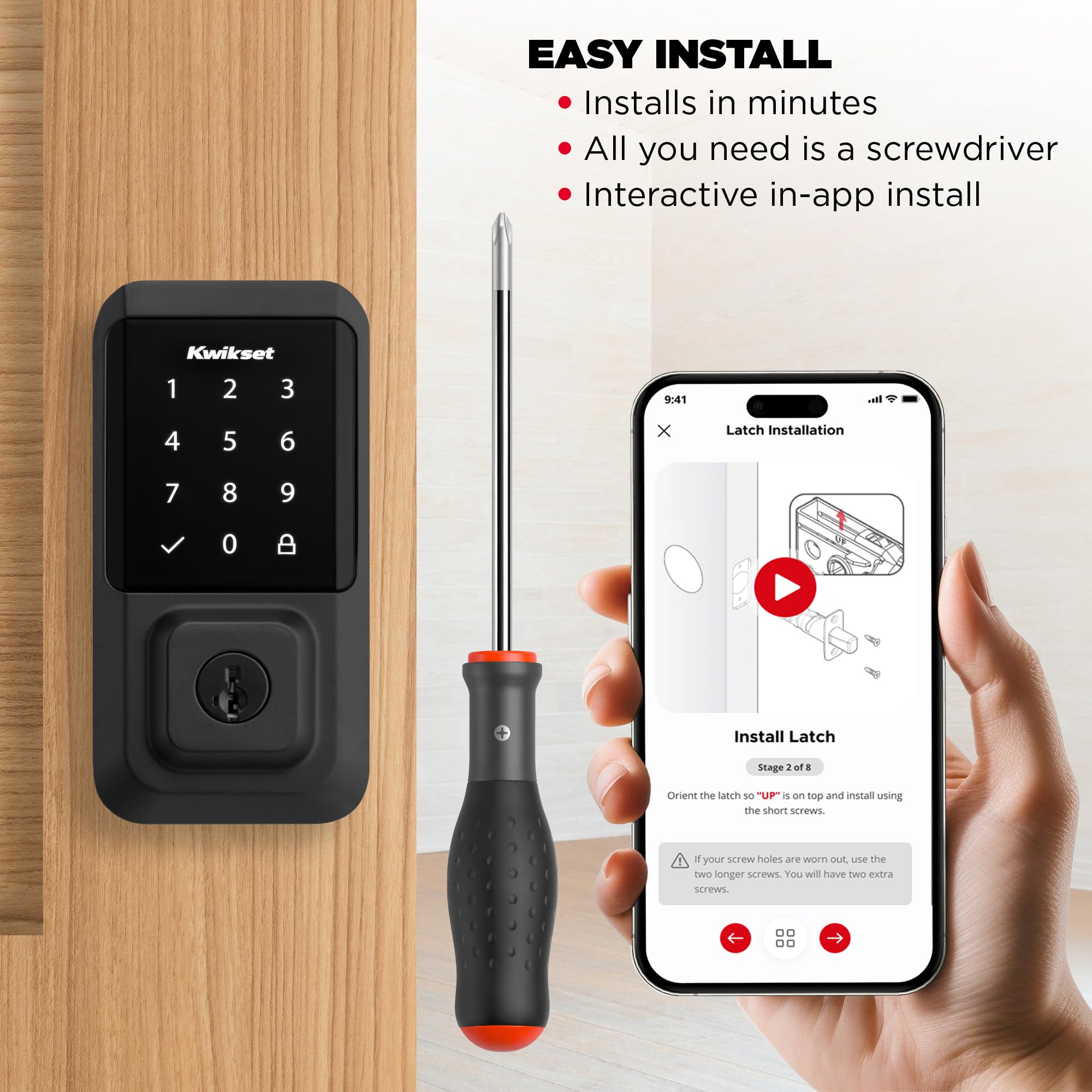 Kwikset 99390-004 Halo Wi-Fi Smart Lock Keyless Entry Electronic Touchscreen Deadbolt Featuring SmartKey Security, Matte Black