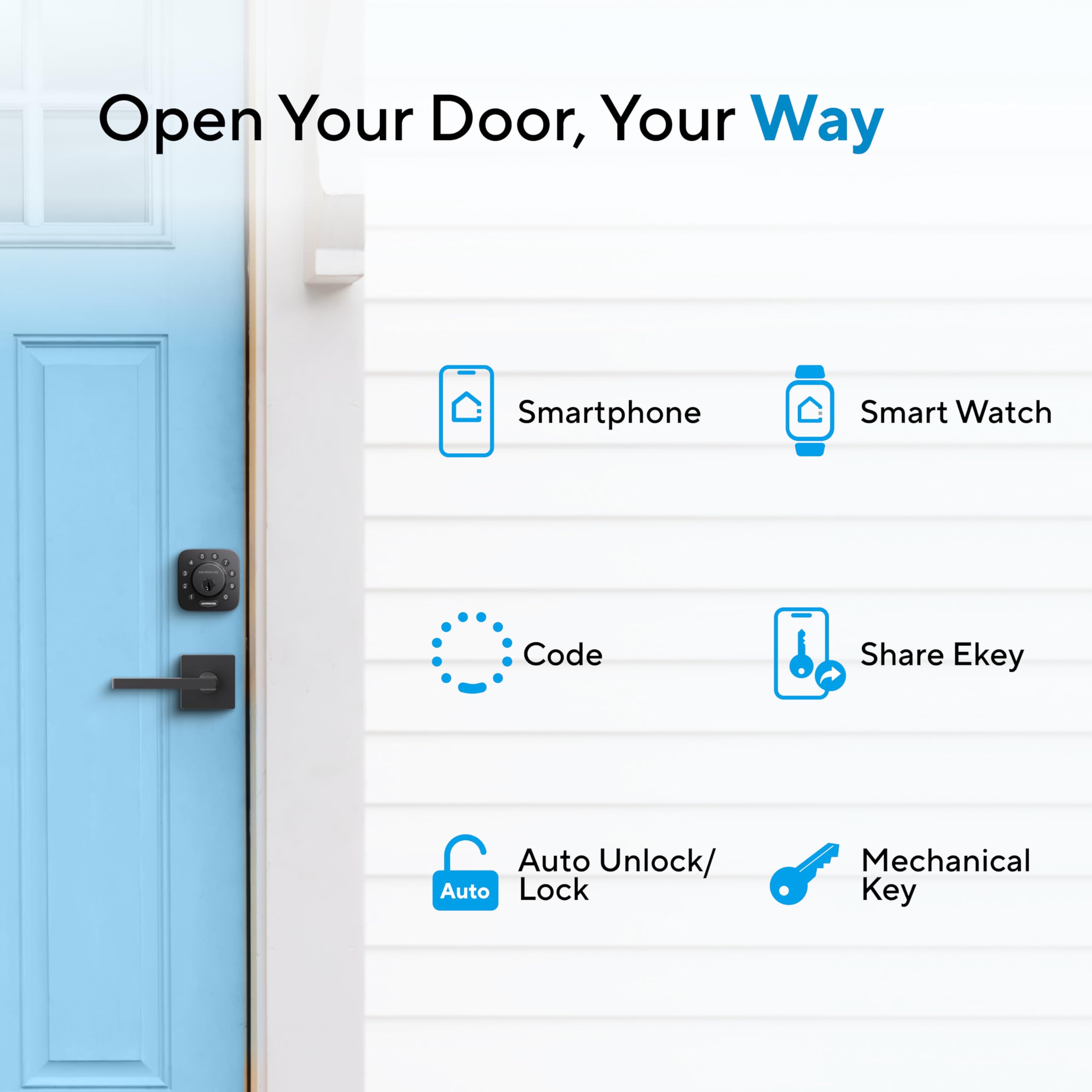 Smart Lock, ULTRALOQ U-Bolt 5-in-1 Keyless Entry Door Lock with Smartphone, Bluetooth, Keypad, Auto Unlock, Smart Door Lock, Smart Deadbolt, Front Door Lock, ANSI Grade 1 Certified - Black