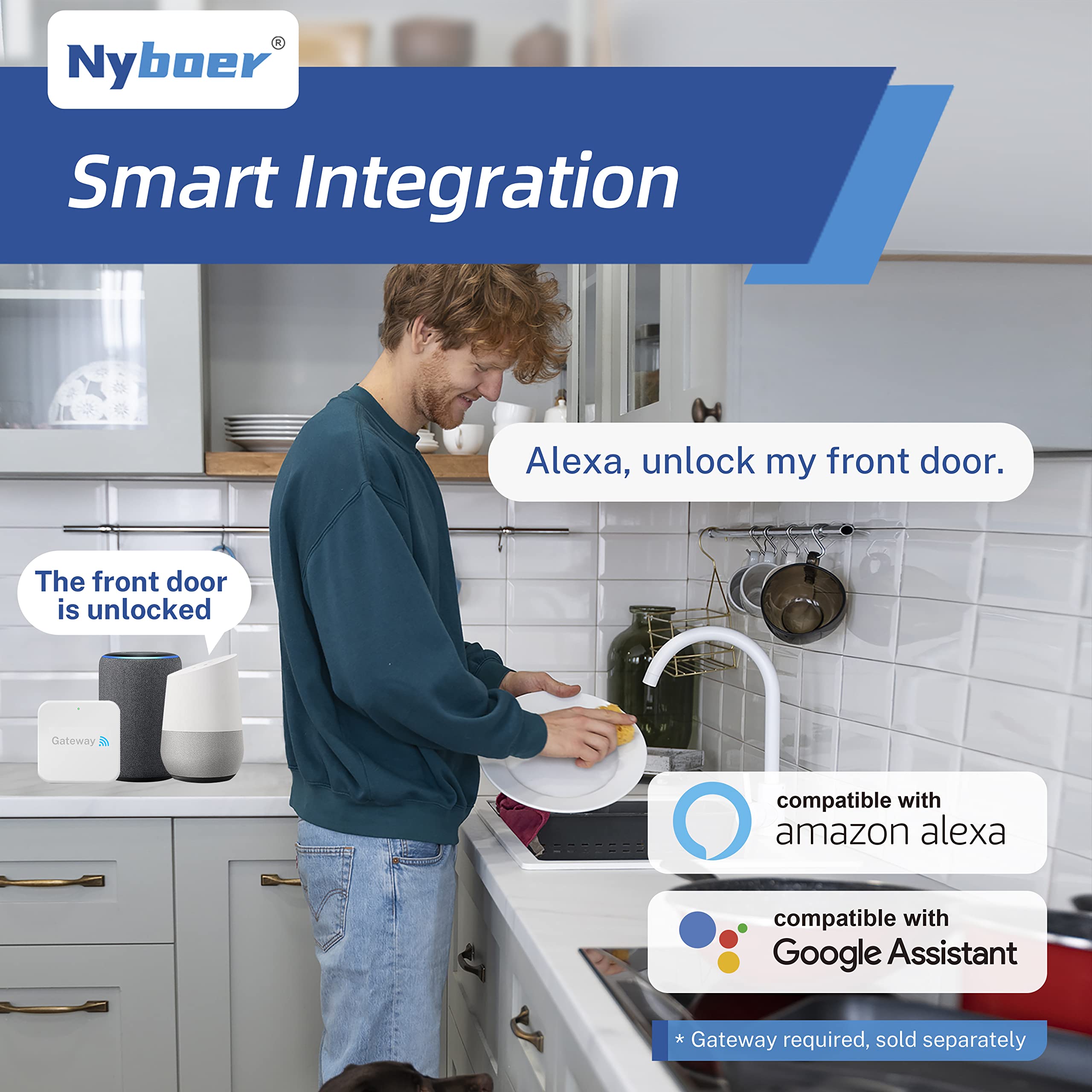 Wi-Fi Gateway Remotely Control Smart Fingerprint Door Lock with TT Lock App , Gateway Smart Hub Compatible with Alexa Voice Control ,Electronic Lock Assemblies by Nyboer