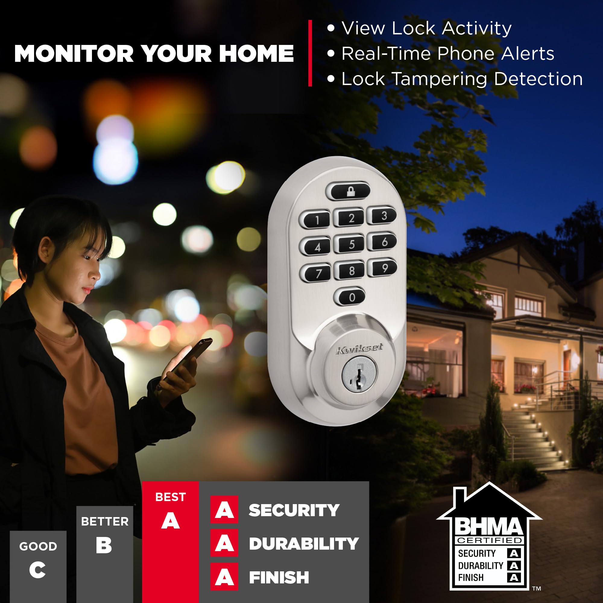 Kwikset 99380-001 Halo Wi-Fi Smart Lock Keyless Entry Electronic Keypad Deadbolt Featuring SmartKey Security, Satin Nickel