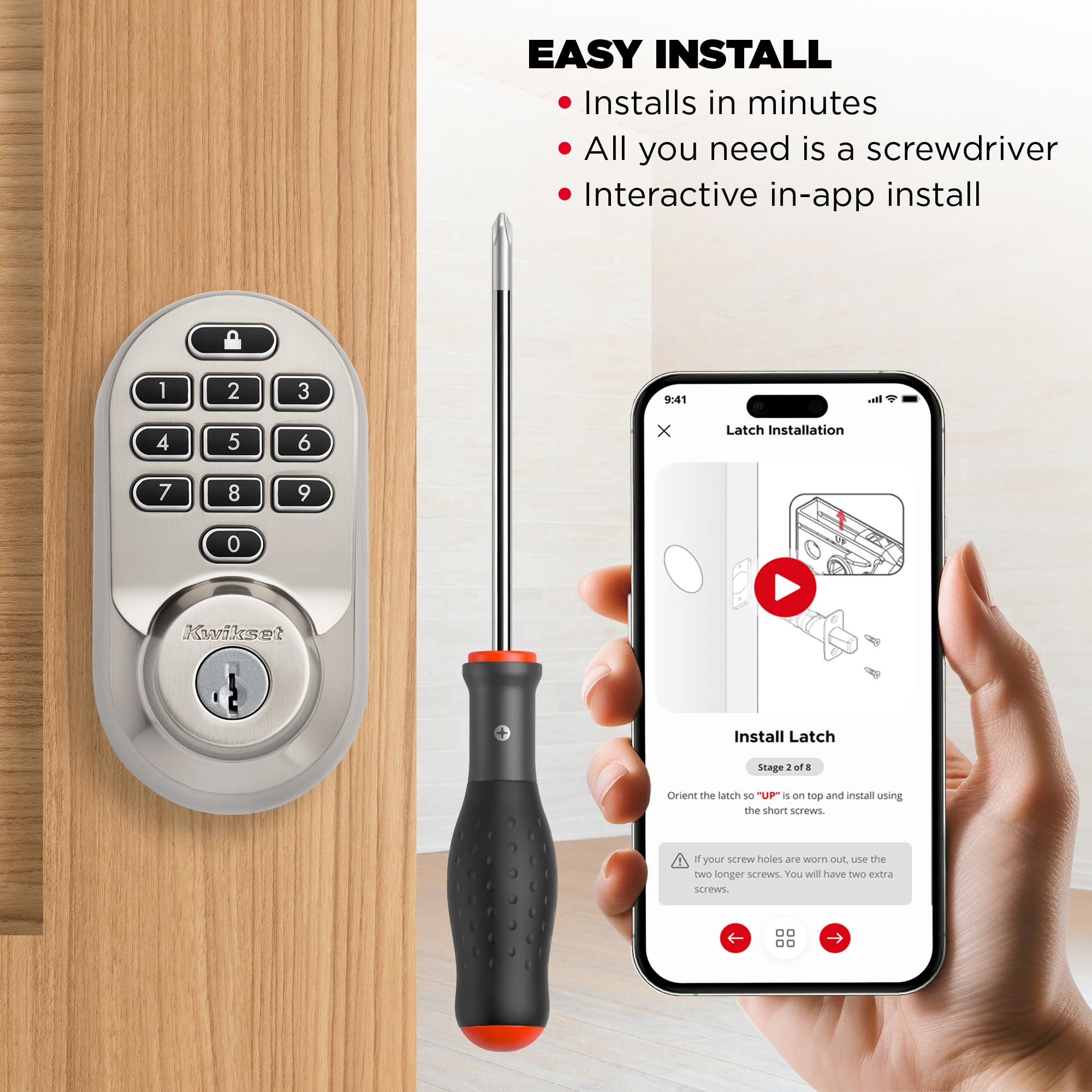 Kwikset 99380-001 Halo Wi-Fi Smart Lock Keyless Entry Electronic Keypad Deadbolt Featuring SmartKey Security, Satin Nickel