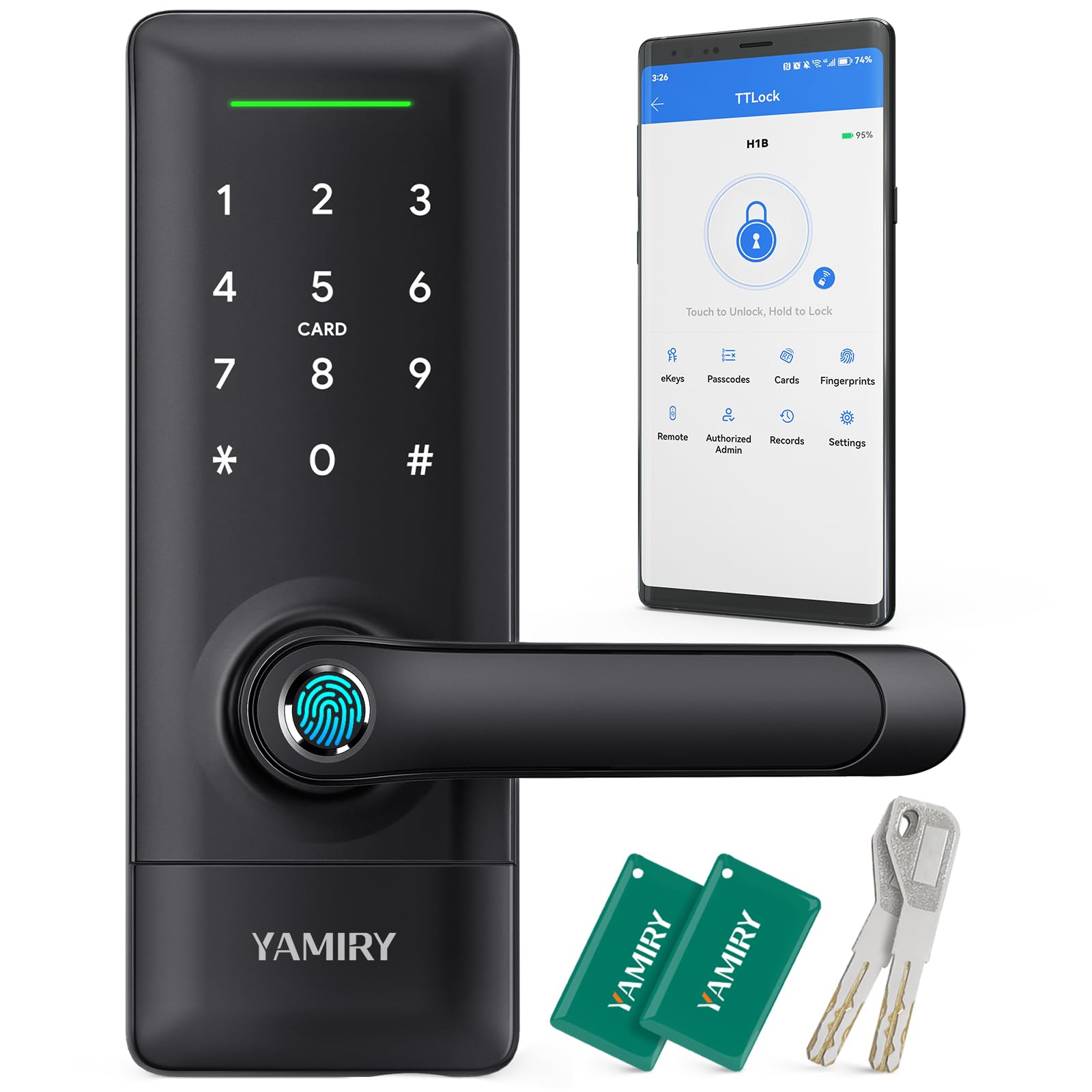 Smart Door Lock, Yamiry Smart Door Handle, Biometric Fingerprint Door Lock, Keyless Entry Door Lock with Handle, Electronic Door Lock, Code Door Lock with Keypad, WiFi Door Lock with APP Control