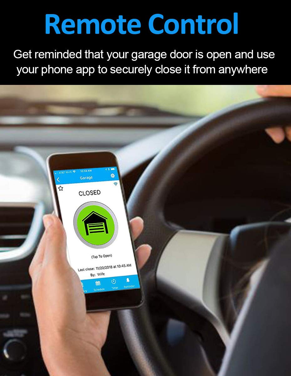 Smart WiFi Garage Door Opener Remote Controller, Smartphone App Control, Compatible with Alexa, Google Assistant and IFTTT, No Hub Required