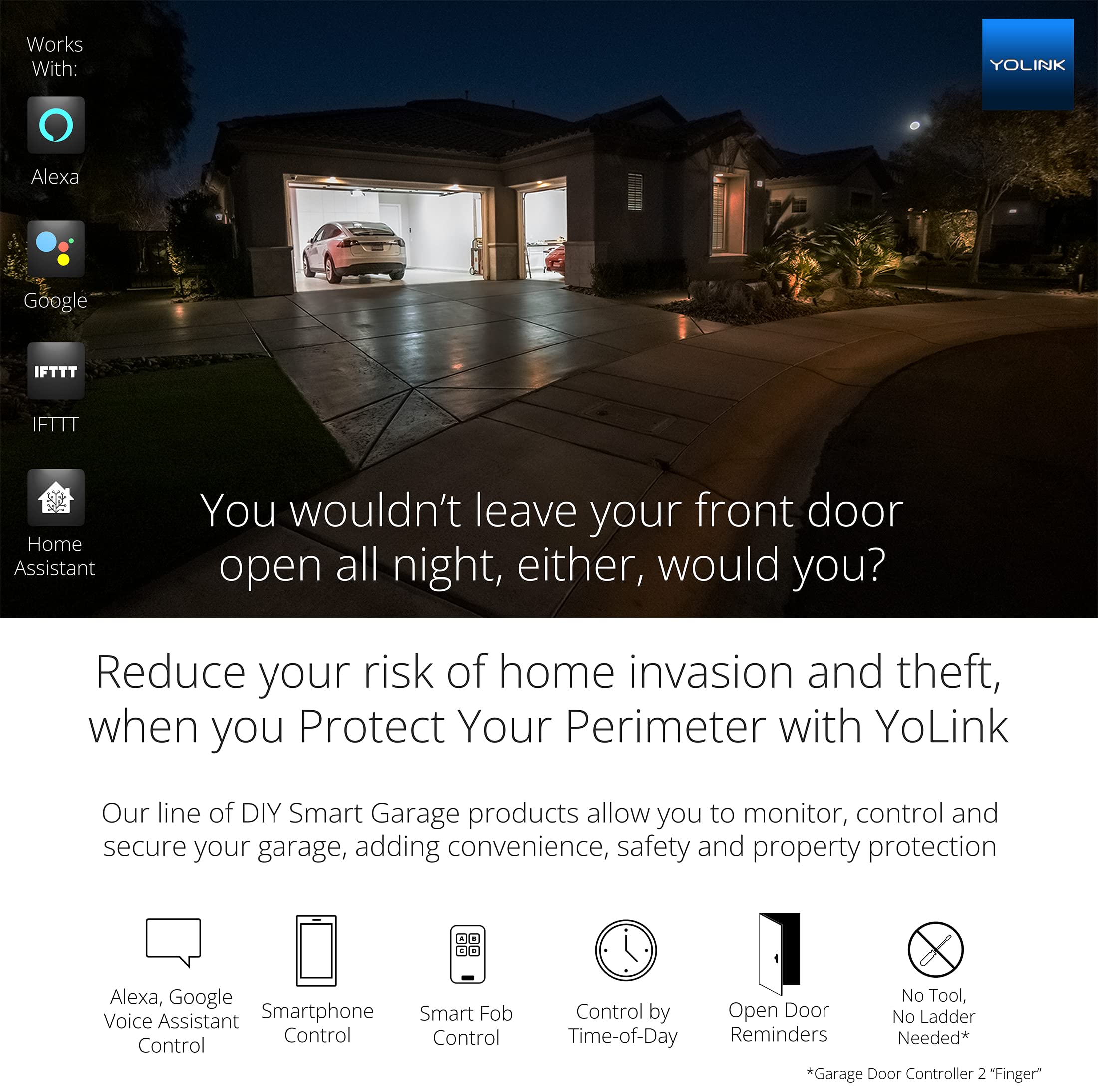 YoLink Garage Door Sensor, Smart Garage Door Position Sensor with Door Left Open Reminders, Hub Required!