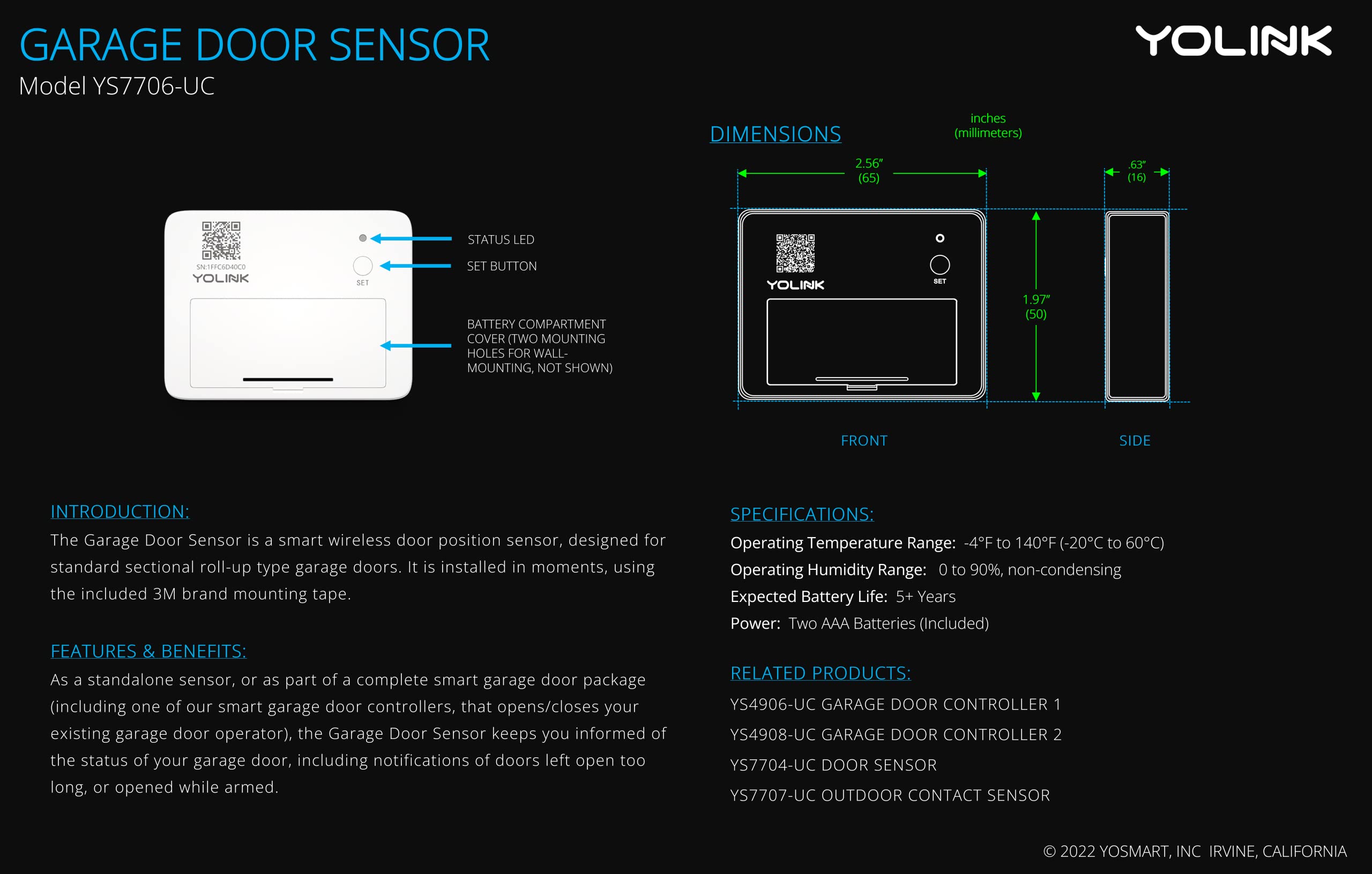 YoLink Garage Door Sensor, Smart Garage Door Position Sensor with Door Left Open Reminders, Hub Required!