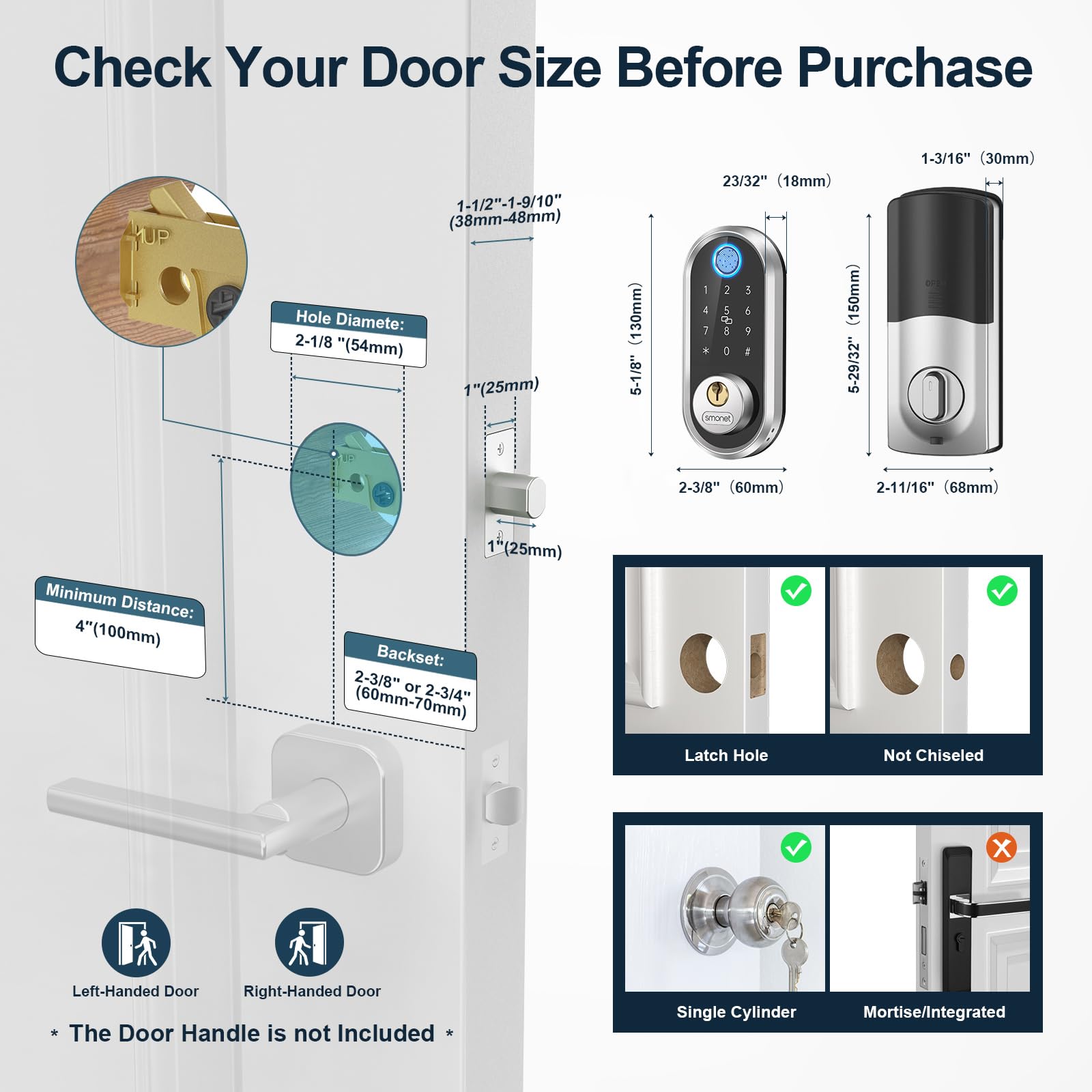 WiFi Smart Lock,SMONET Electronic Digital Bluetooth Smart Deadbolt,Keyless Entry Door Lock with Keypads,Gateway Hub Included, Remotely Control,Work with Alexa,Code for Home Front Door,Silver
