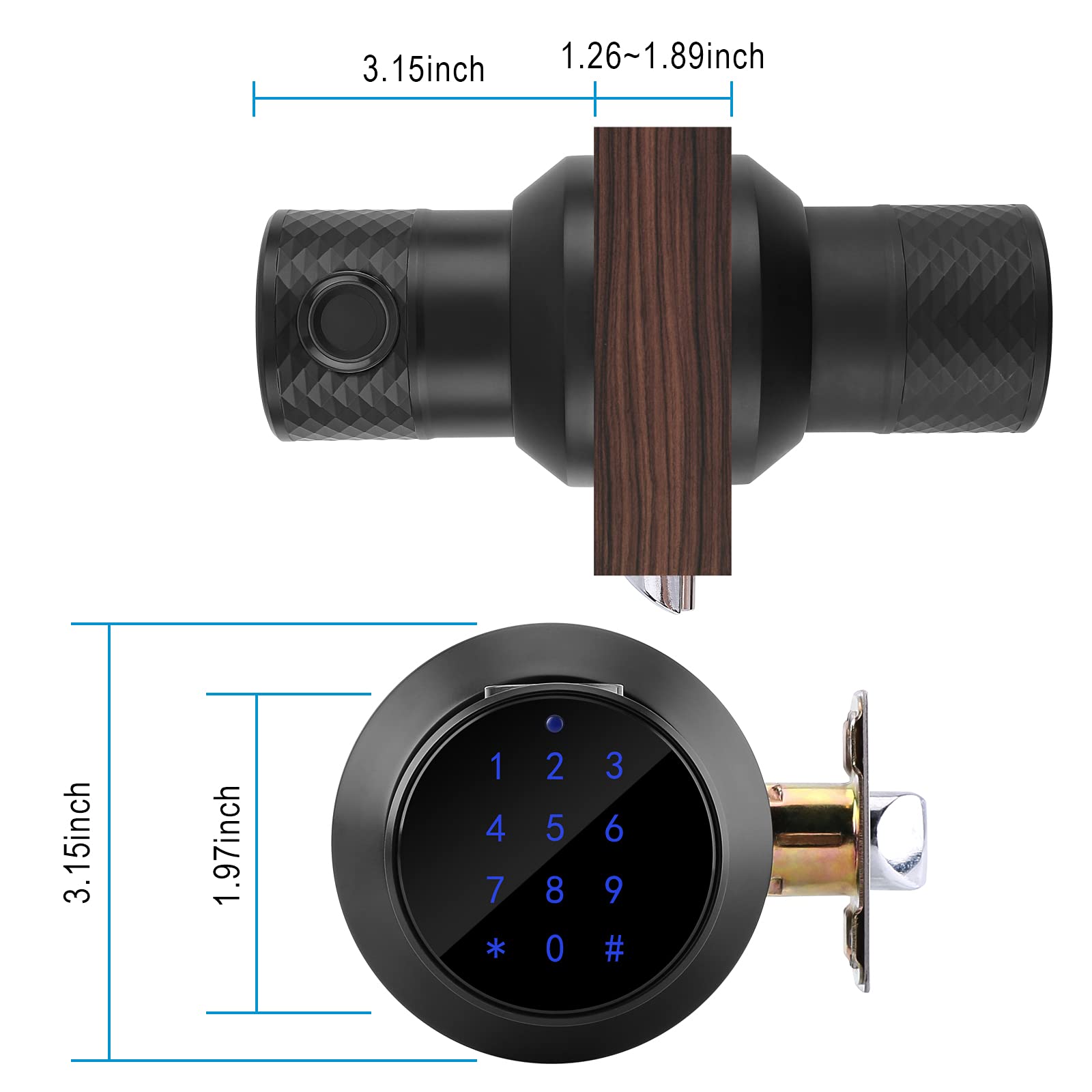 Fingerprint Door Knob, FITNATE Bluetooth Digital Code Door Lock Knob Gate Lock with Keypad, App Work with Alexa, Echo, Security Guard for Home, Hotel, Office, Easy to Install