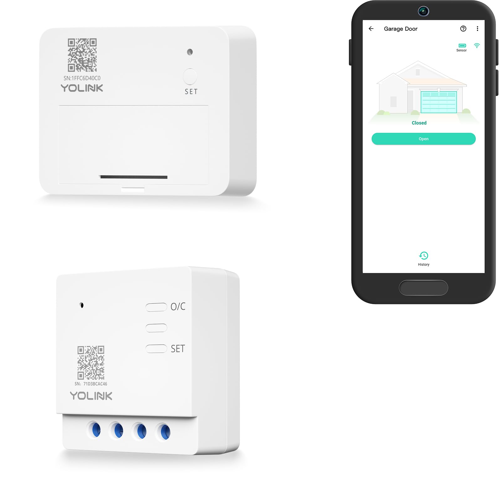 YoLink Garage Door Controller and Wireless Sensor - Remote Control Existing Garage Door Opener, 1/4 Mile World's Longest Range Garage Door Control Kit Compatible with Alexa IFTTT, YoLink Hub Required