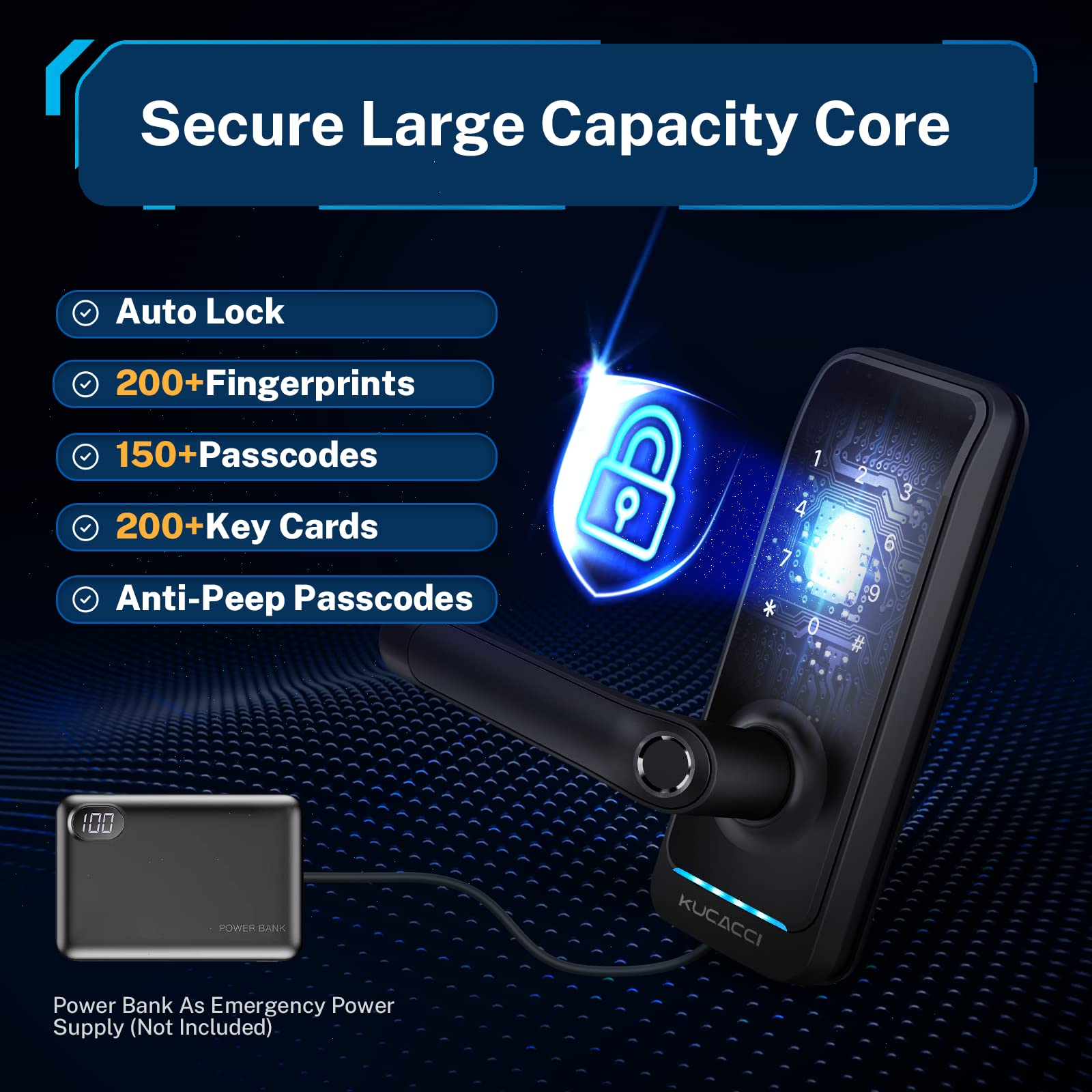 KUCACCI Smart Door Lock, Keyless Entry Door Lock, Fingerprint Door Lock, Digital Door Lock, Keypad Door Lock with Handle, Bluetooth WiFi Door Locks, Smart Door Handle for Smart Home(Black)