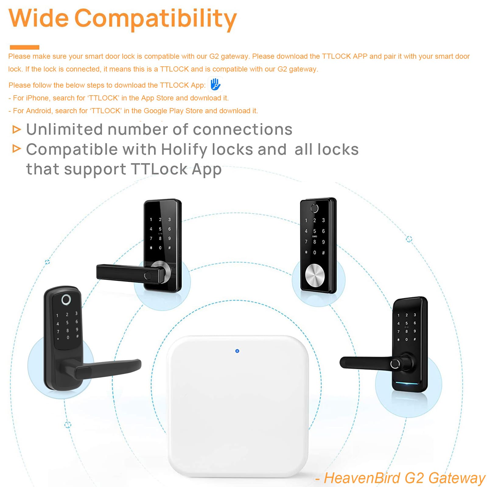 G2 Wi-Fi Gateway Bluetooth Gateway for TTLock, Gateway for Smart Door Lock, Wi-Fi Bridge, G2 Hub, Remote Control Smart Fingerprint Lock, Work with Alexa Voice Control