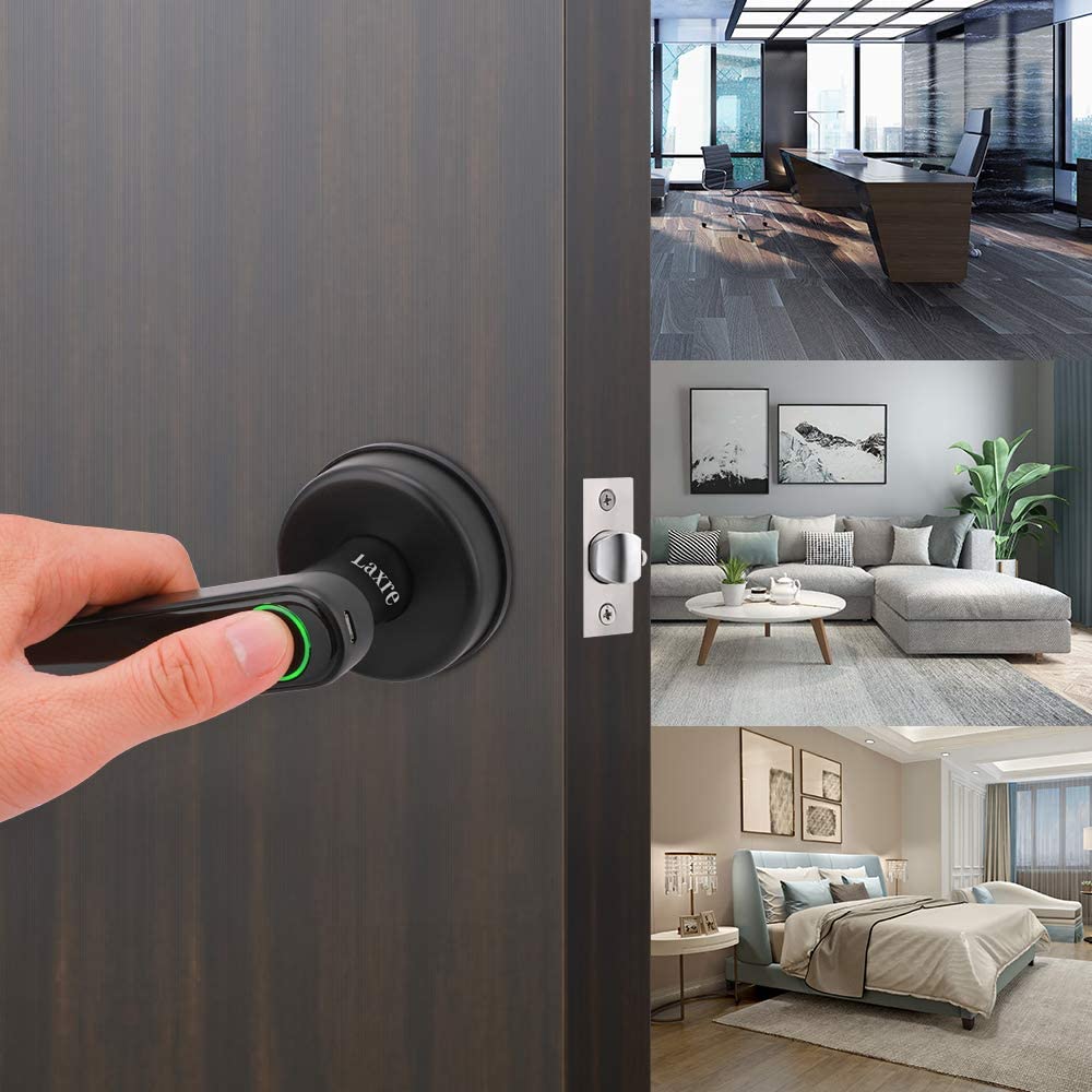 Laxre Fingerprint Smart Lock,Touchscreen Room Door Lock, Phone App Digital Lever Lock, Bluetooth Door knob,Keyless Entry Front Door Lock with keypad, USB Charging for Home&Hotel&Office&Interior Door…