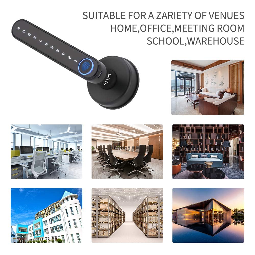 Laxre Fingerprint Smart Lock,Touchscreen Room Door Lock, Phone App Digital Lever Lock, Bluetooth Door knob,Keyless Entry Front Door Lock with keypad, USB Charging for Home&Hotel&Office&Interior Door…