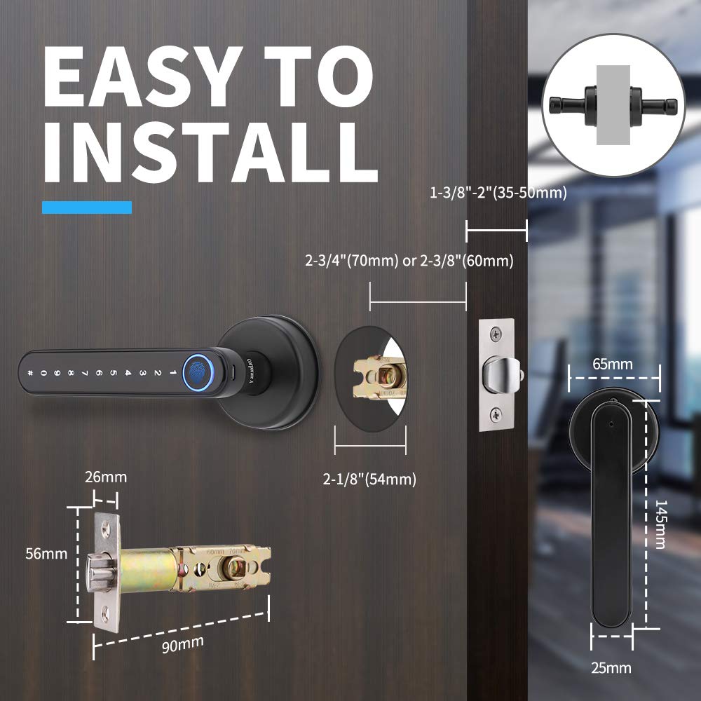 Laxre Fingerprint Smart Lock,Touchscreen Room Door Lock, Phone App Digital Lever Lock, Bluetooth Door knob,Keyless Entry Front Door Lock with keypad, USB Charging for Home&Hotel&Office&Interior Door…