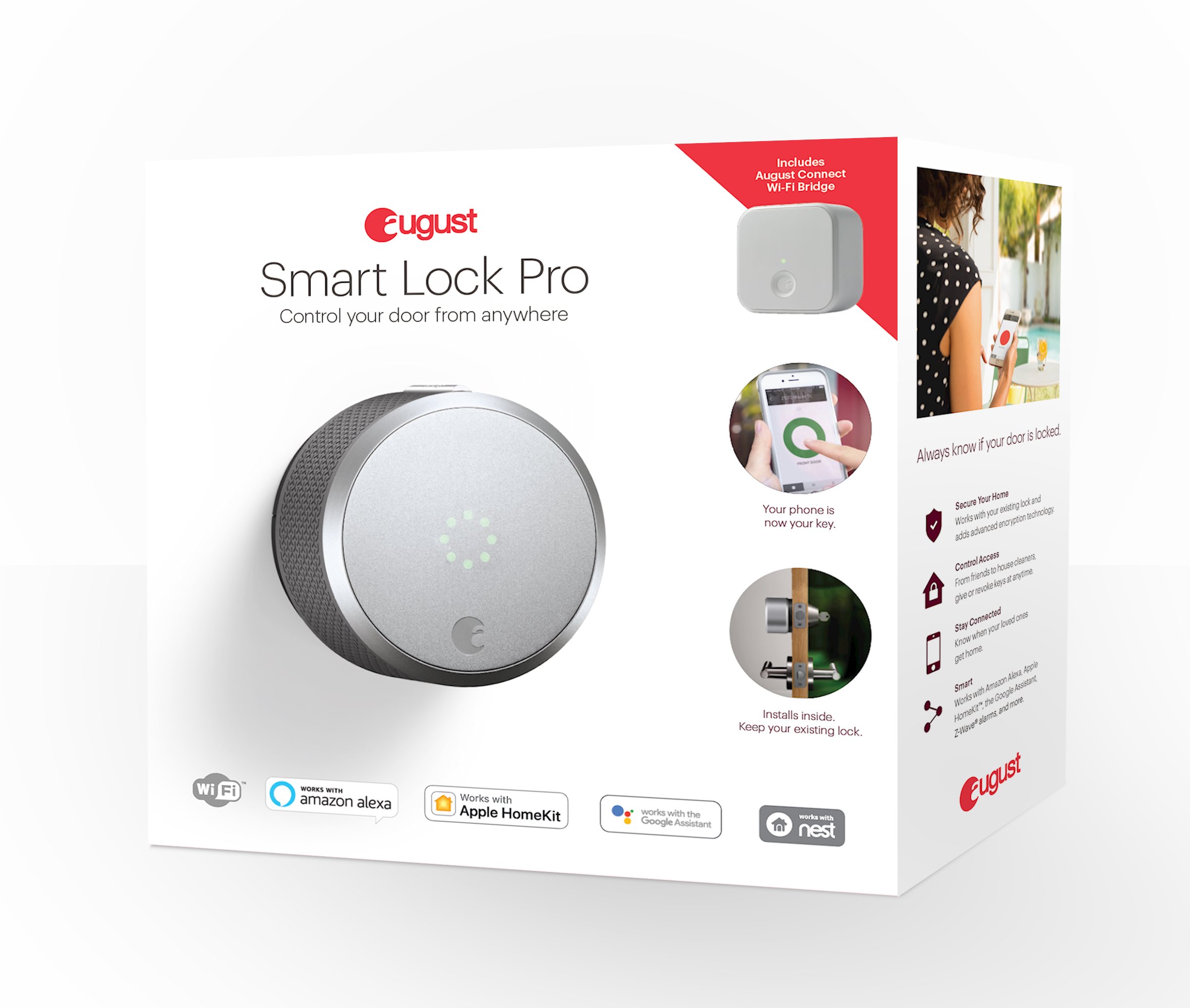 August Smart Lock Pro + Connect Hub - Wi-Fi Smart Lock for Keyless Entry - Works with Alexa, Google Assistant, and more – Silver