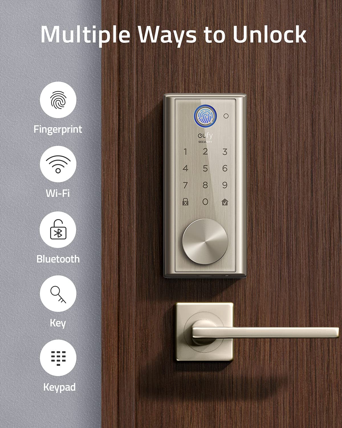 eufy Security S230 Smart Lock Touch & Wi-Fi, Fingerprint Scan, Keyless Entry Door Lock, Smart Built-in Wi-Fi Lock, Bluetooth Electronic Deadbolt, Touchscreen Keypad, BHMA Certified, IP65 Weatherproof