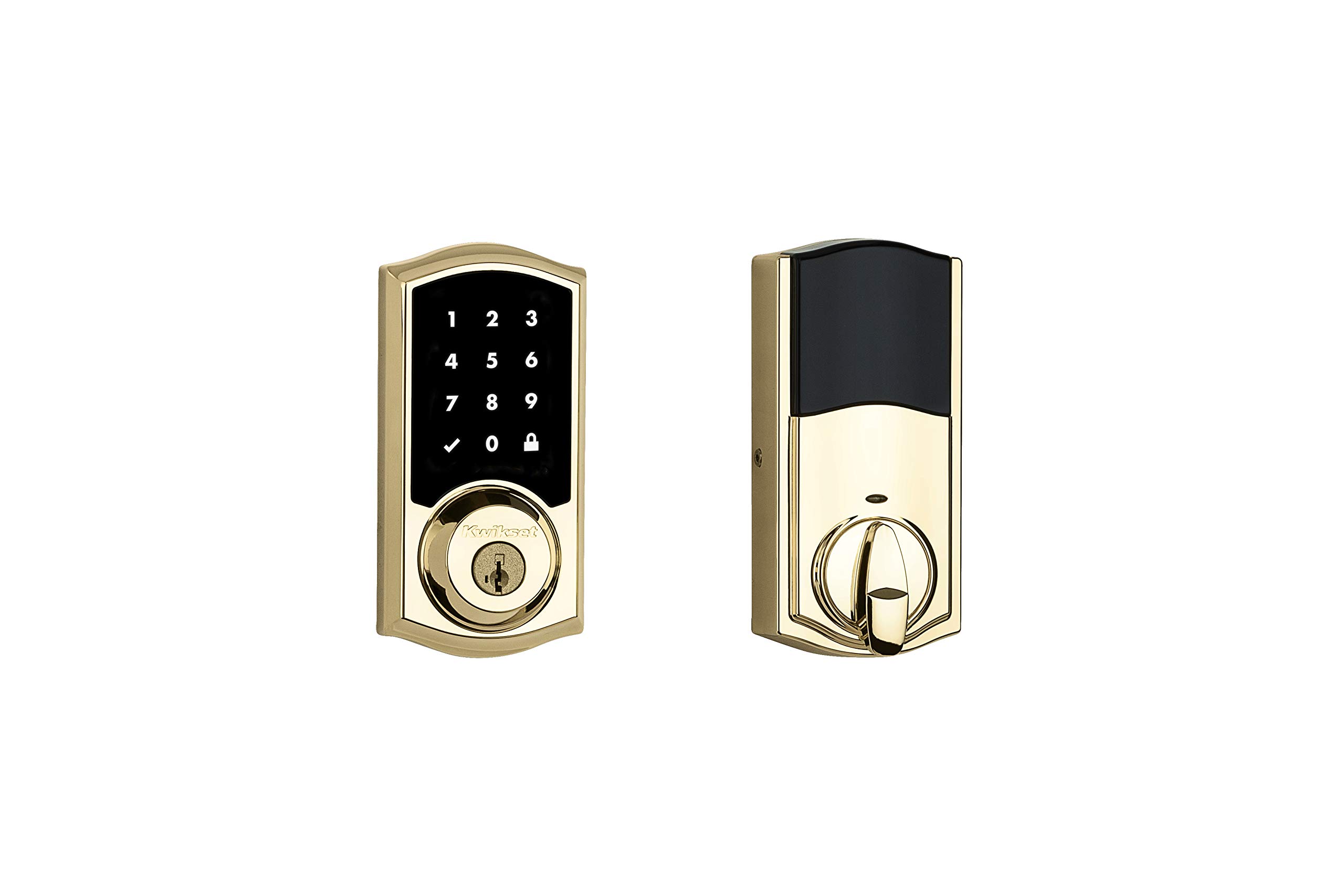 Kwikset 916 Traditional Touchscreen SmartCode Electronic Deadbolt Smart Lock featuring SmartKey Security and ZigBee 3.0 Technology in Polished Brass,Lifetime Polished Brass
