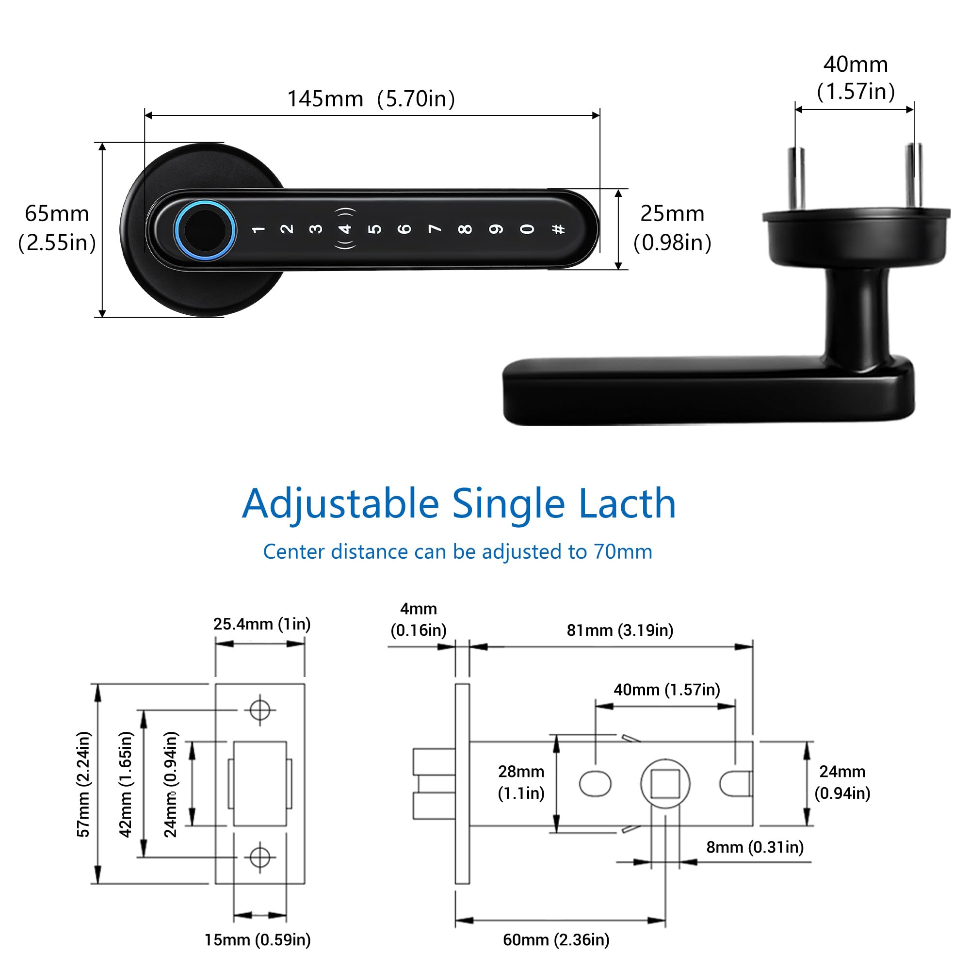Smart Lock,CATCHFACE Fingerprint Door Lock Keyless Entry Door Lock Fingerprint Door Handle Biometric Door Lock with Fingerprint/TTlock App/Code/Key WiFi Door Lock for Front Door Home Airbnb(Black)