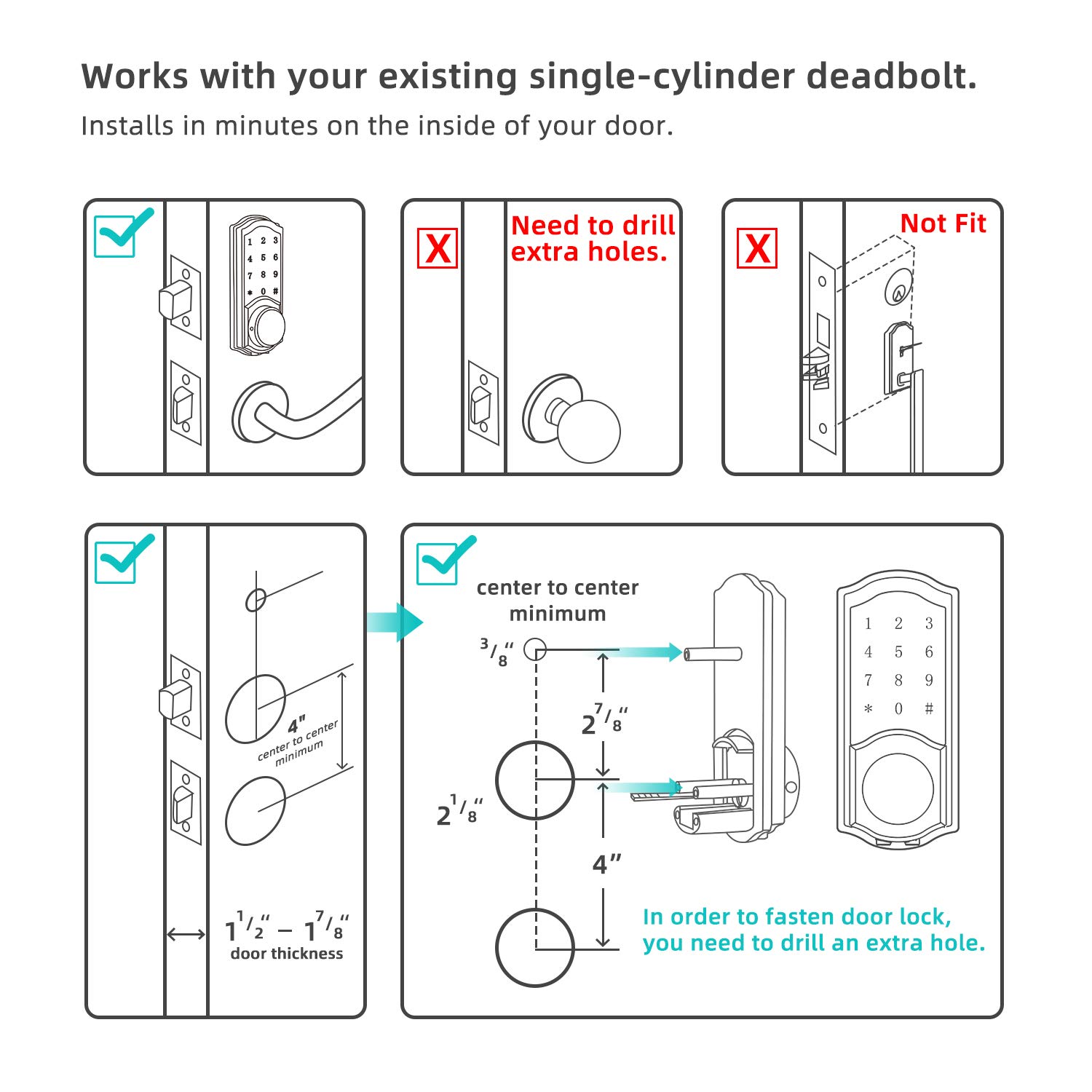 Smart Deadbolt Lock Front Door, hornbill Keyless Entry Door Lock with Keypad, Bluetooth Smart Locks Work with Alexa, Digital Code Lock for Airbnb and Vacation Rental Hosts
