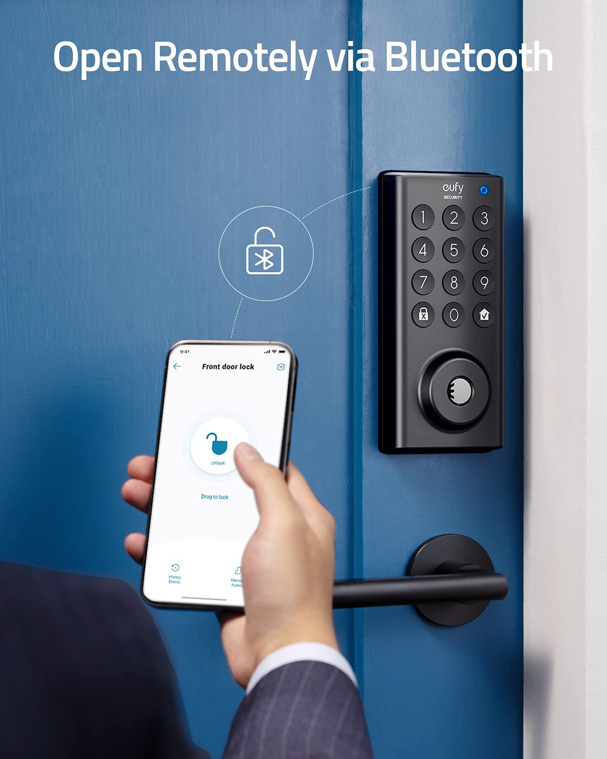 eufy Security Keyless Entry Door Lock, App Control, Bluetooth Electronic Deadbolt, BHMA Certified, IPX3 Weatherproof Protection, Compatible with Wi-Fi Bridge (Sold Separately)