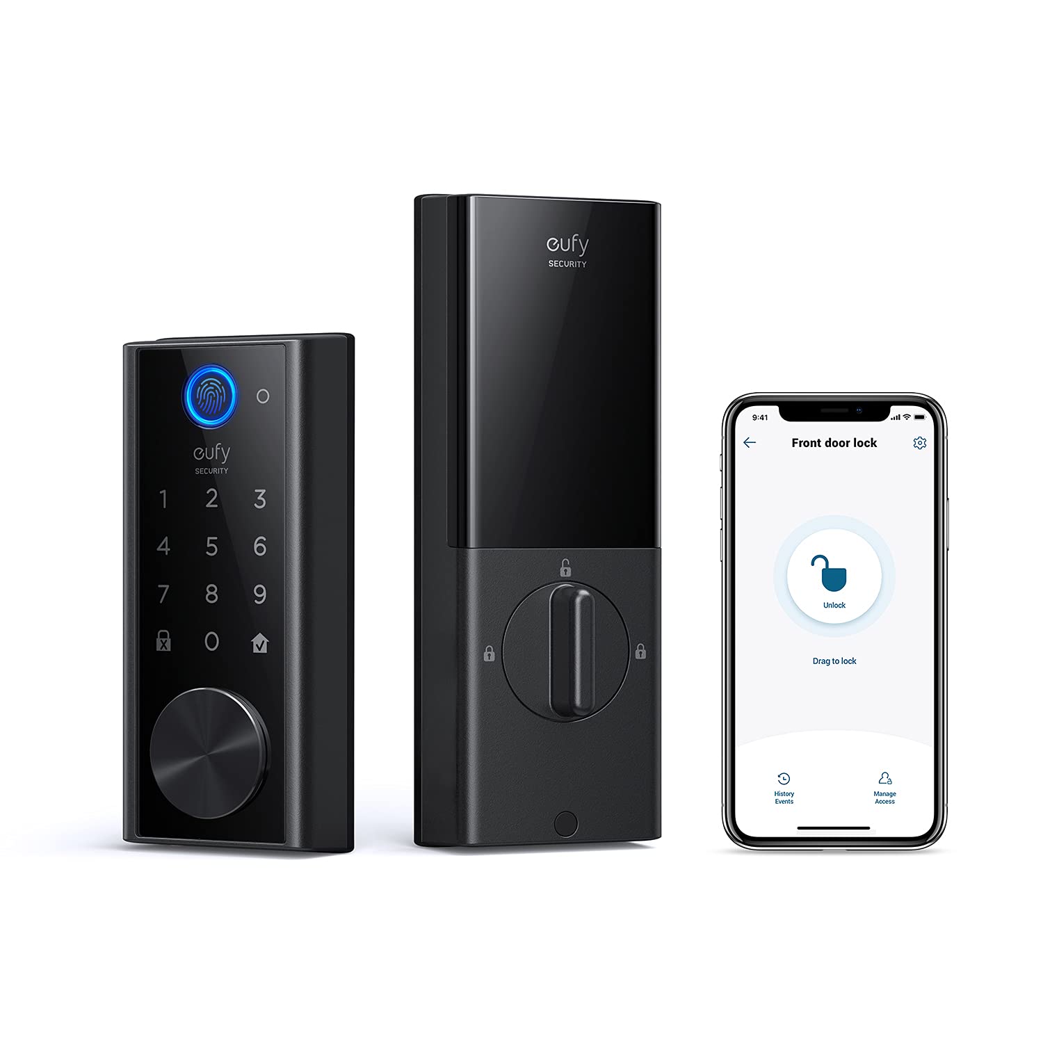 eufy Security S230 Smart Lock Touch & Wi-Fi, Fingerprint Scan, Keyless Entry Door Lock, Smart Built-in Wi-Fi Lock, Bluetooth Electronic Deadbolt, Touchscreen Keypad, BHMA Certified, IP65 Weatherproof