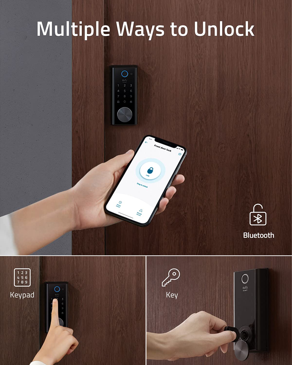 eufy Security S230 Smart Lock Touch & Wi-Fi, Fingerprint Scan, Keyless Entry Door Lock, Smart Built-in Wi-Fi Lock, Bluetooth Electronic Deadbolt, Touchscreen Keypad, BHMA Certified, IP65 Weatherproof