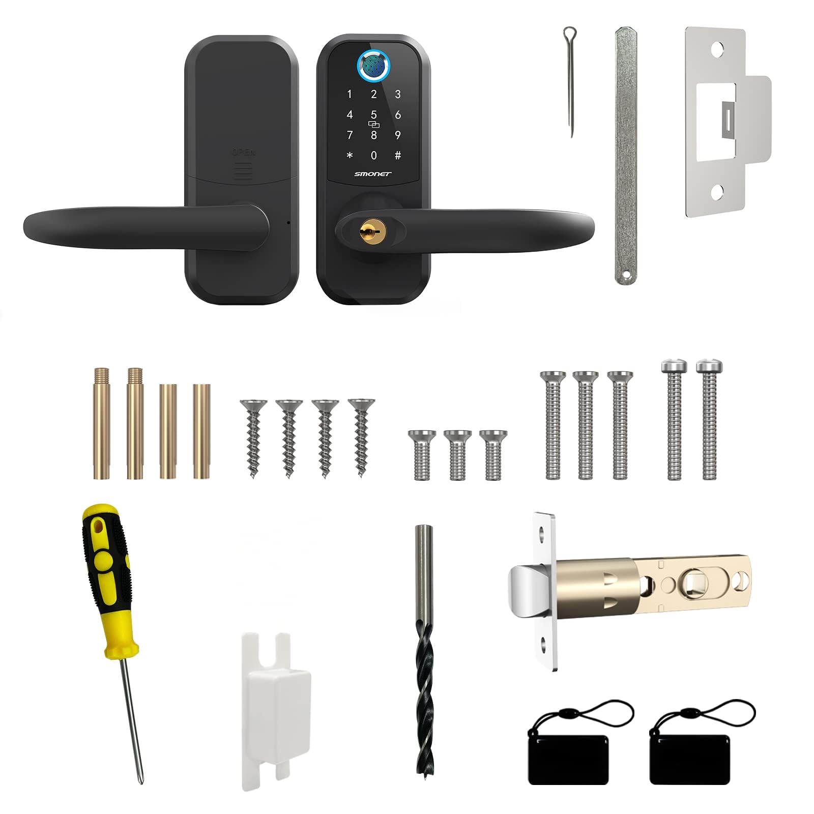 Smart Lock,SMONET Fingerprint Door Lock with Keypad,Keyless Entry Door Lock with Handle,Wireless Electronic Bluetooth Digital Auto Door Lock with Free APP Key Fob Passcode,Smart Locks for Front Door