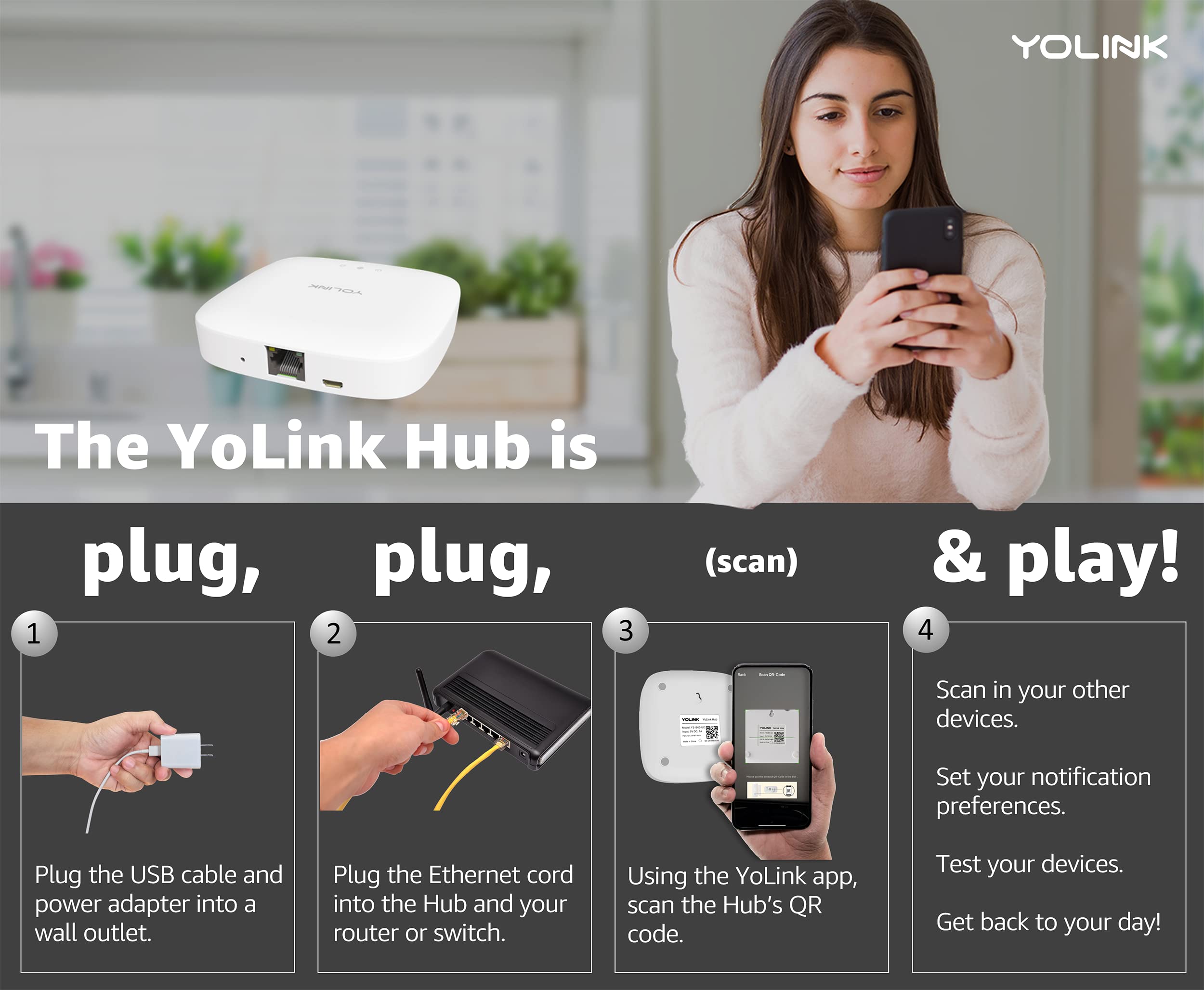 YoLink Smart Home Starter Kit: 4 Door/Window Sensors & Hub Kit, Compatible with Alexa, IFTTT, App for Remote Monitoring, Control and Alerts, Door Still Open (Door Left Open) Alerts
