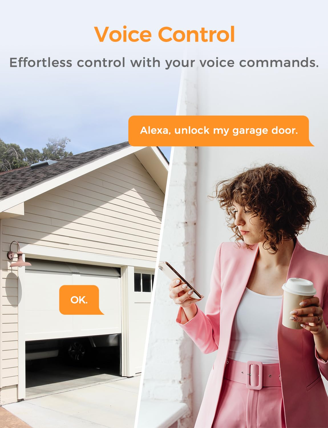 Smart Wi-Fi Garage Door Opener, Compatible with Apple HomeKit, Siri, Alexa & Google Assistant, Carplay, App Remote Control, Only Support 2.4GHz Networks