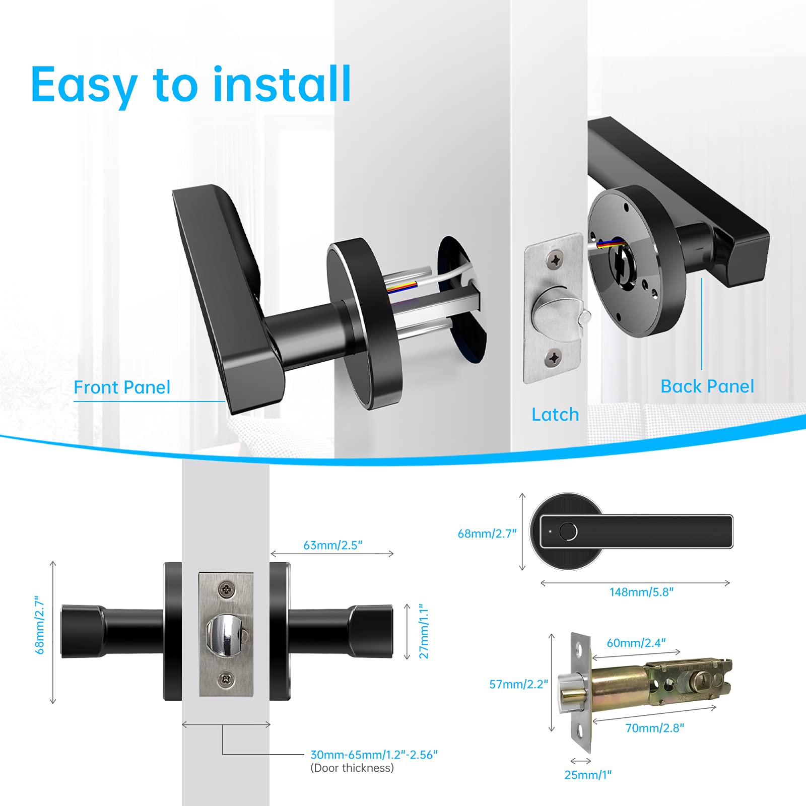 Smart Lock, Biometric Fingerprint Door Lock, Keyless Entry Door Lock, Smart Deadbolt Lock, Fingerprint Door Knob, Smart Door Handle, Smart Locks for Front Door, Bedroom Door Lock by Luston(Black)